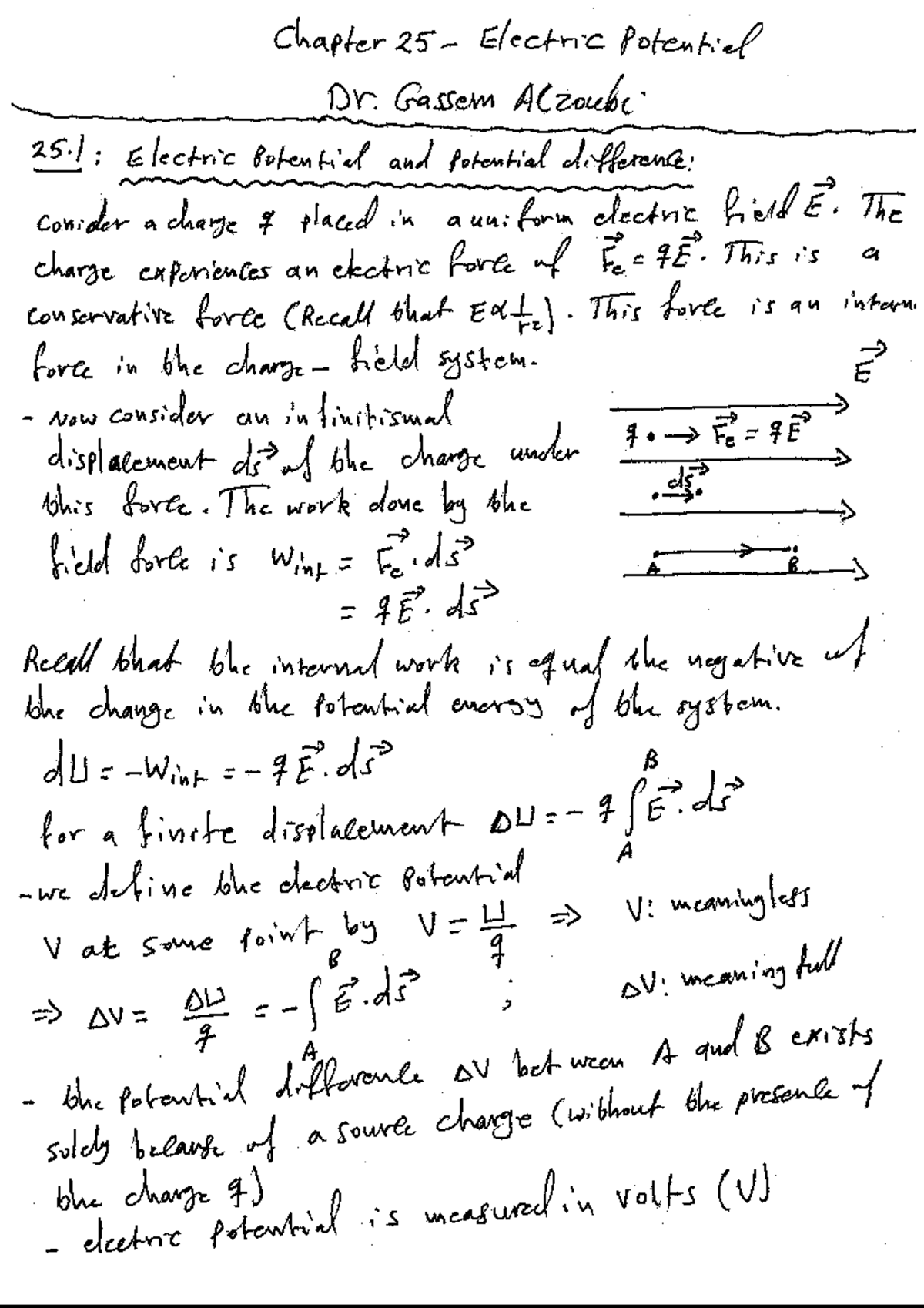 Lecture Notes: Chapter 25 - Electric Potential and Energy Concepts ...