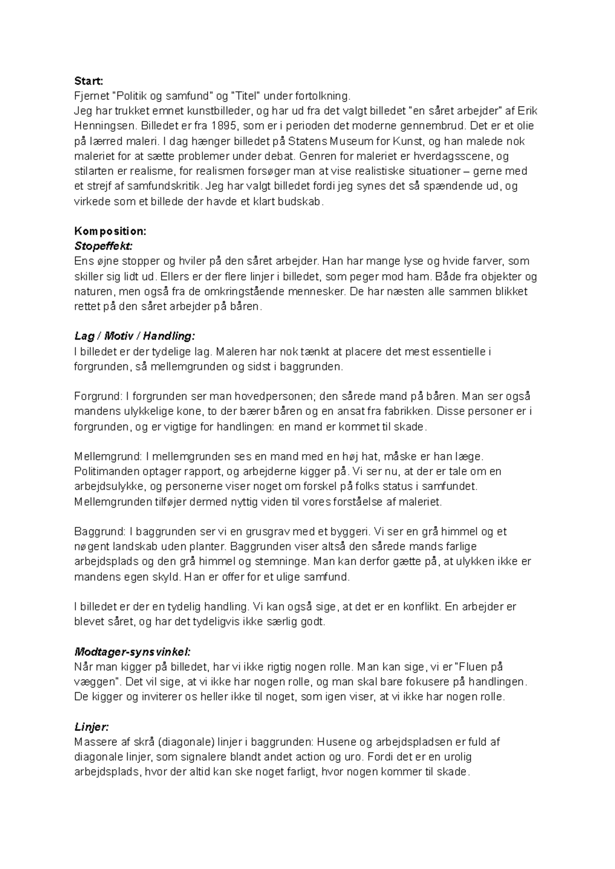 En såret arbejder - Analyse af Erik Henningsens maleri (1895) - Studocu