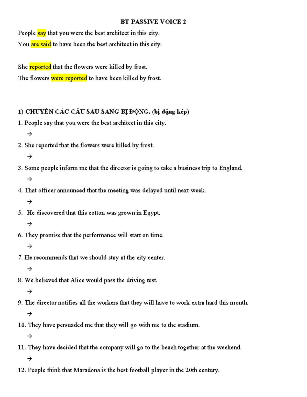 BT Passive Voice 2: Exercises and Multiple Choice Questions - Studocu