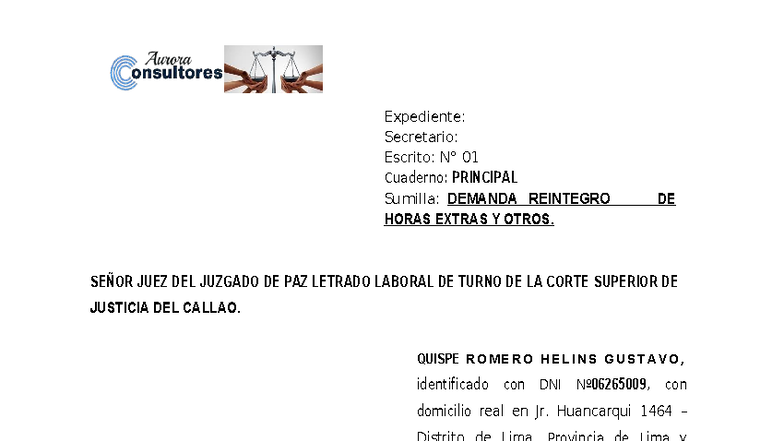 Demanda de Reintegro de Horas Extras - Quispe Romero Helins - 25.11.25 ...