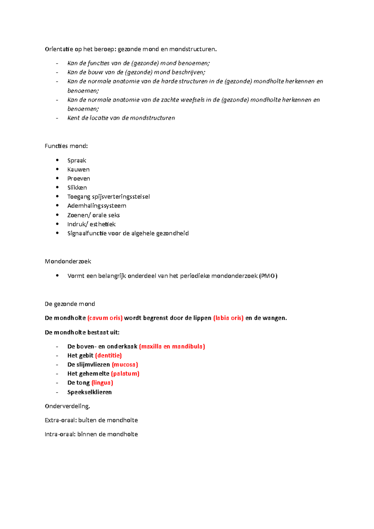 Gezonde Mond & Structuren: Functies en Anatomie Uitleg - Studeersnel