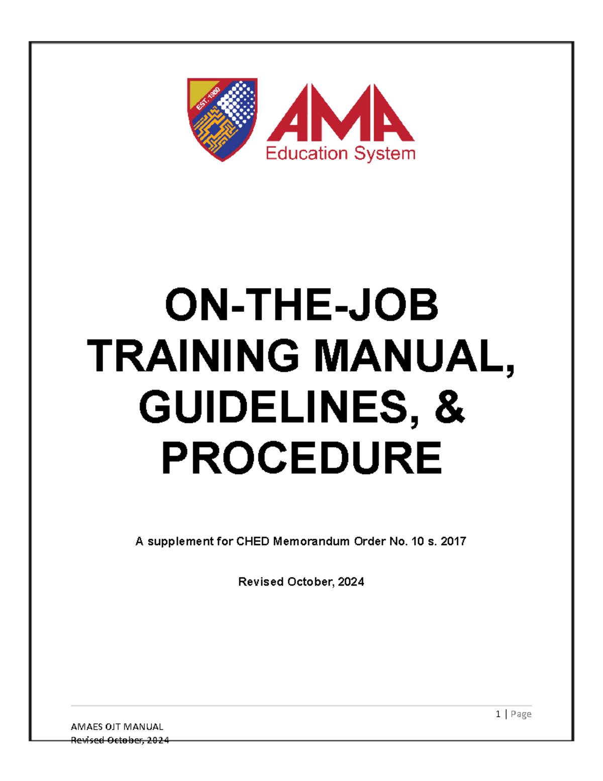 AMAES OJT Manual: Guidelines and Procedures (Revised 2024) - Studocu
