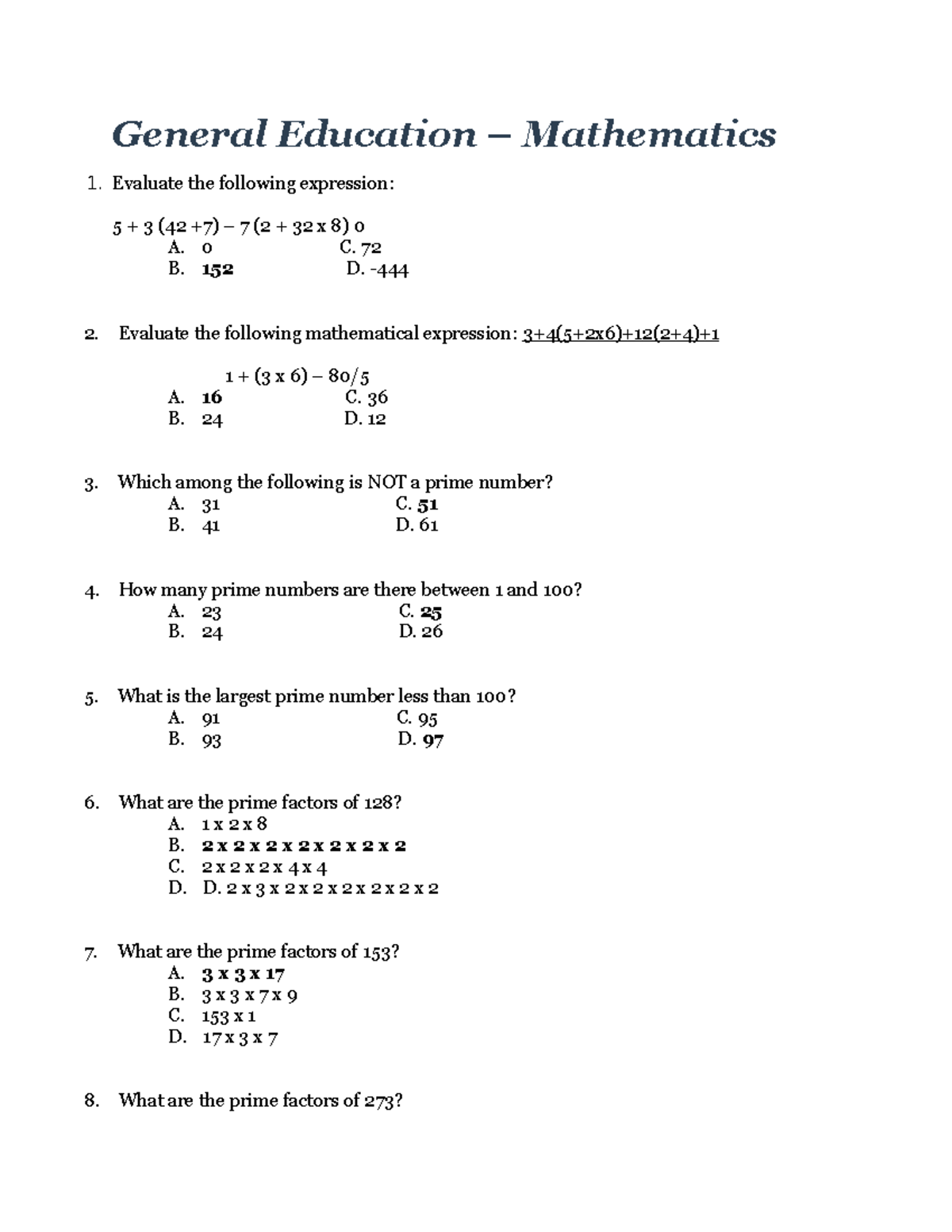 Gen Ed Math - For Education students in the k-12 curriculum - General ...