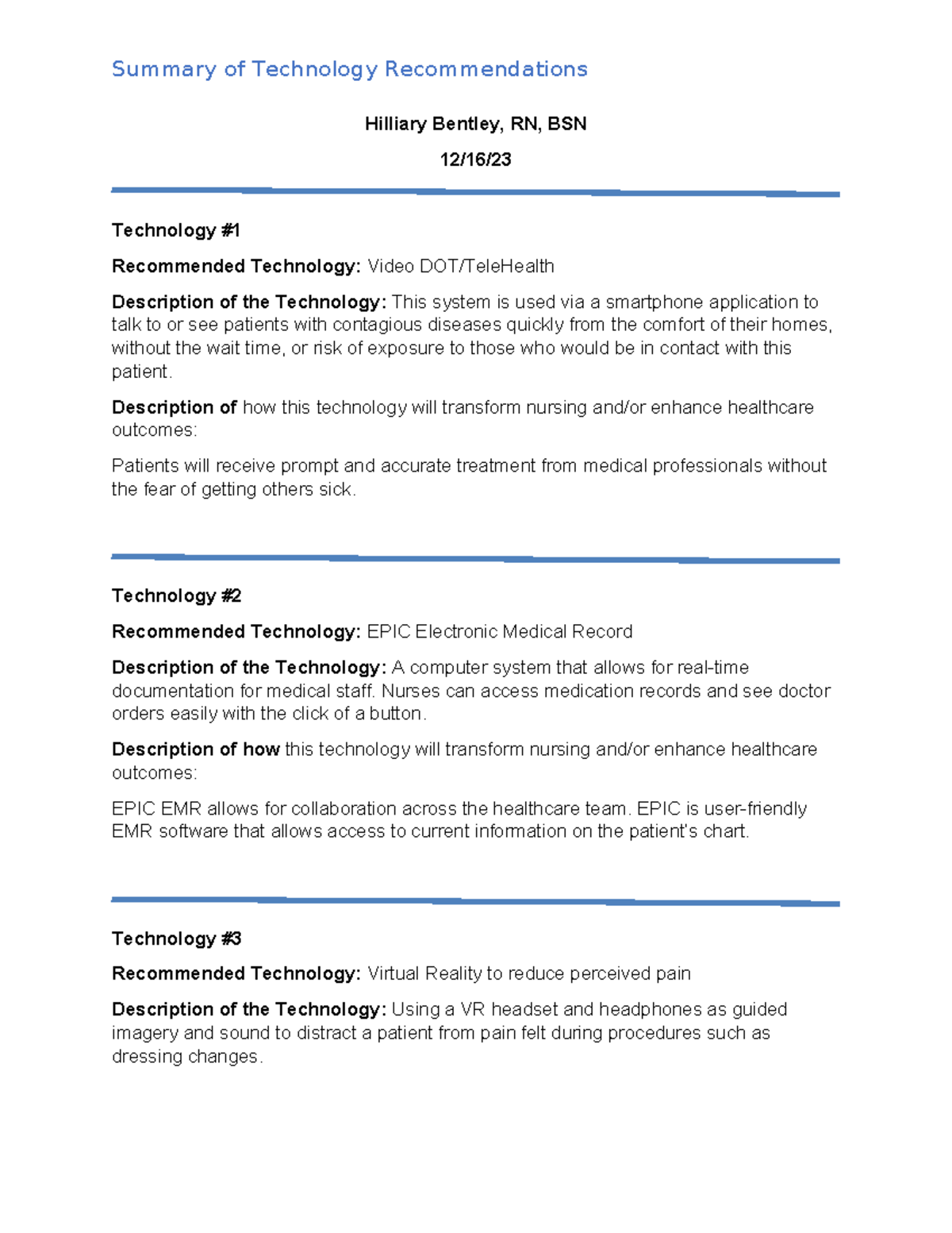D029 Technology Recommendations for Nursing & Healthcare Improvement ...