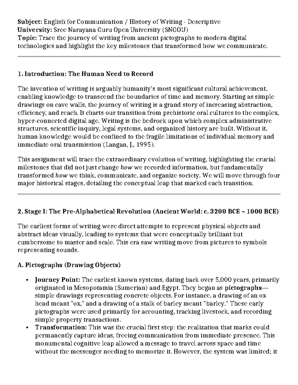 SNGOU ENG 101: Evolution of Writing from Pictographs to Digital ...