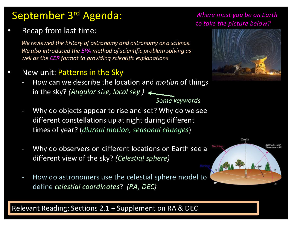 Patterns in the Sky: Overview and Concepts for Phys115 Day 1 ...