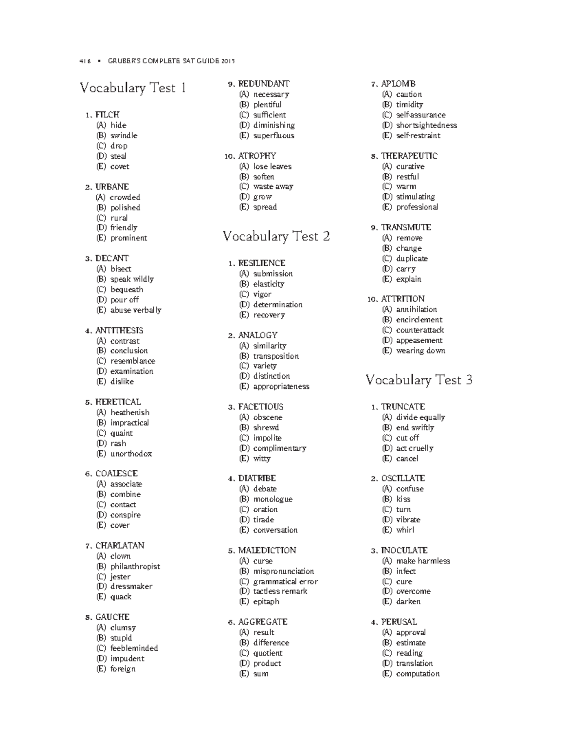 Gruber's SAT Vocabulary Test: Comprehensive Practice Questions - Studocu