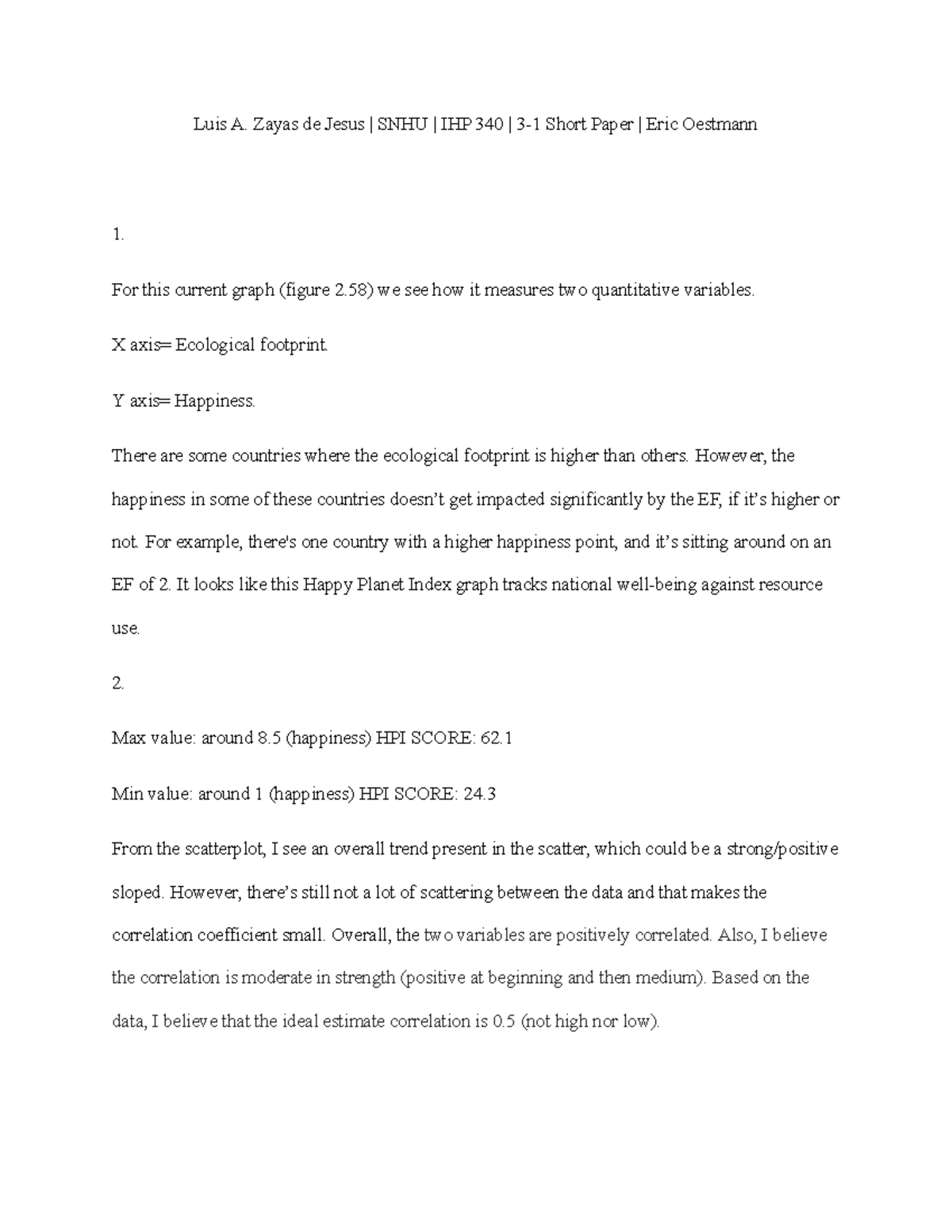 IHP 340 Module 3 - Understanding Statistics: Ecological Footprints ...