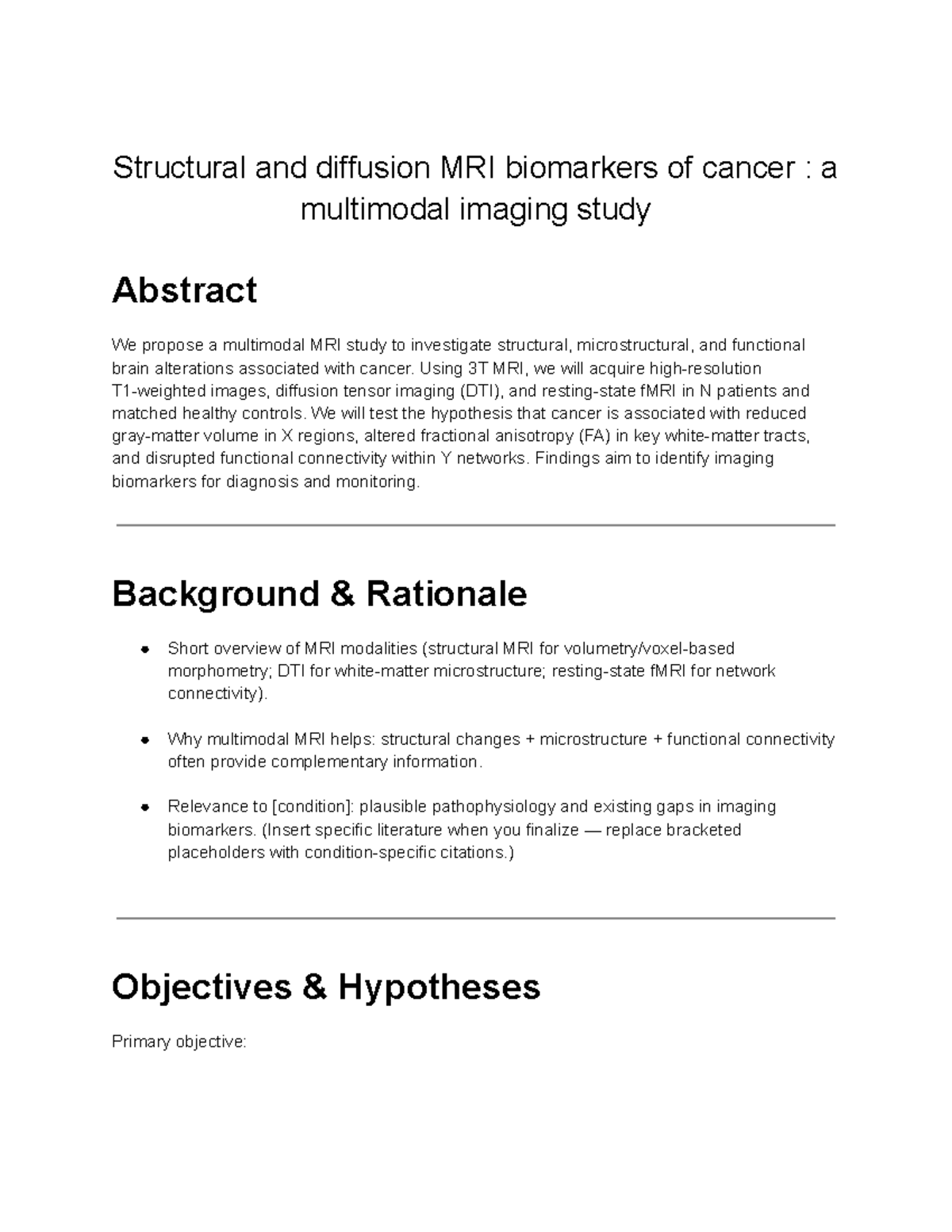 Structural & Diffusion MRI Biomarkers of Cancer: A Multimodal Study ...