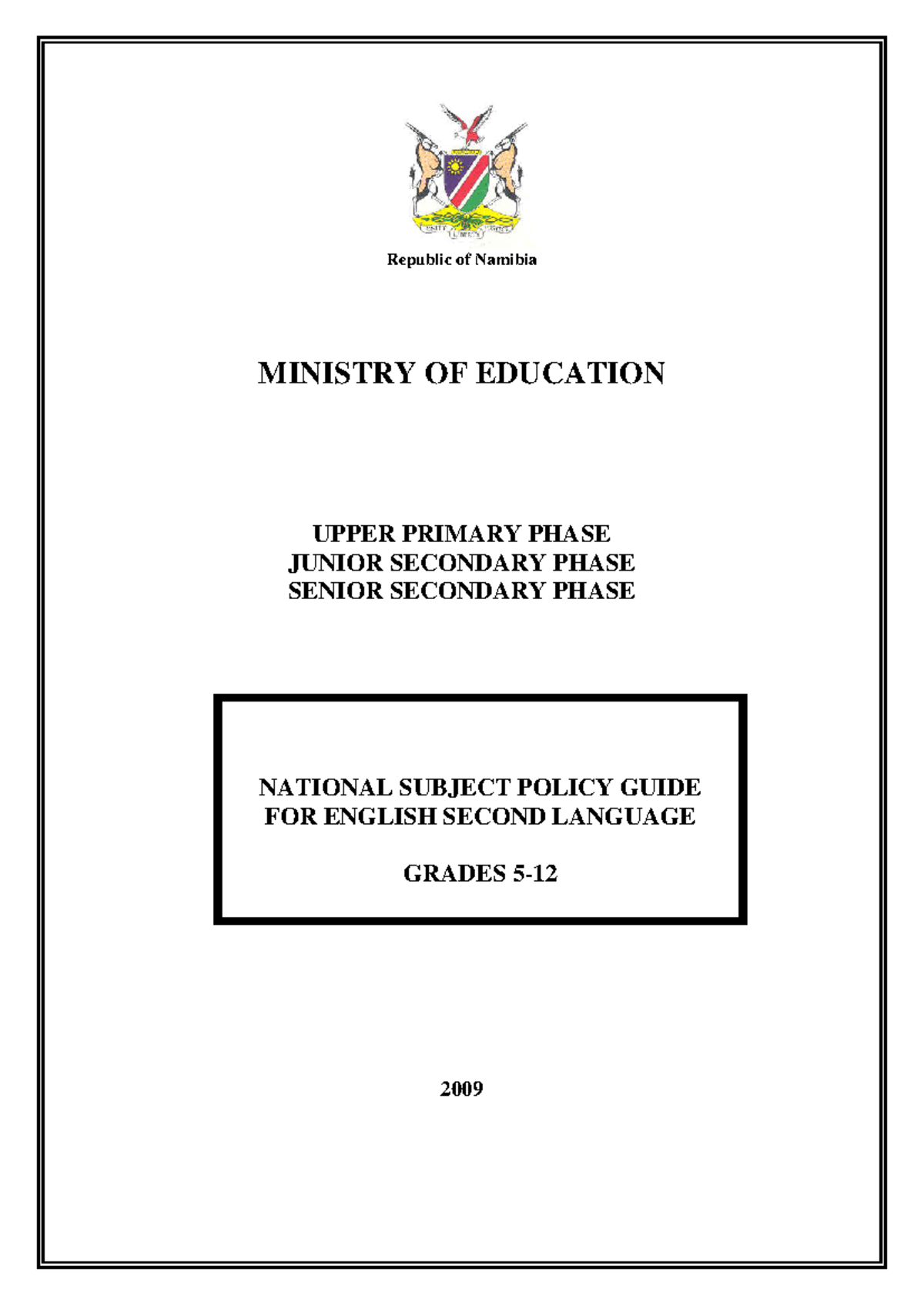 National Subject Policy Guide for ESL Grades 5-12 SL-EN NIED 2008 - Studocu