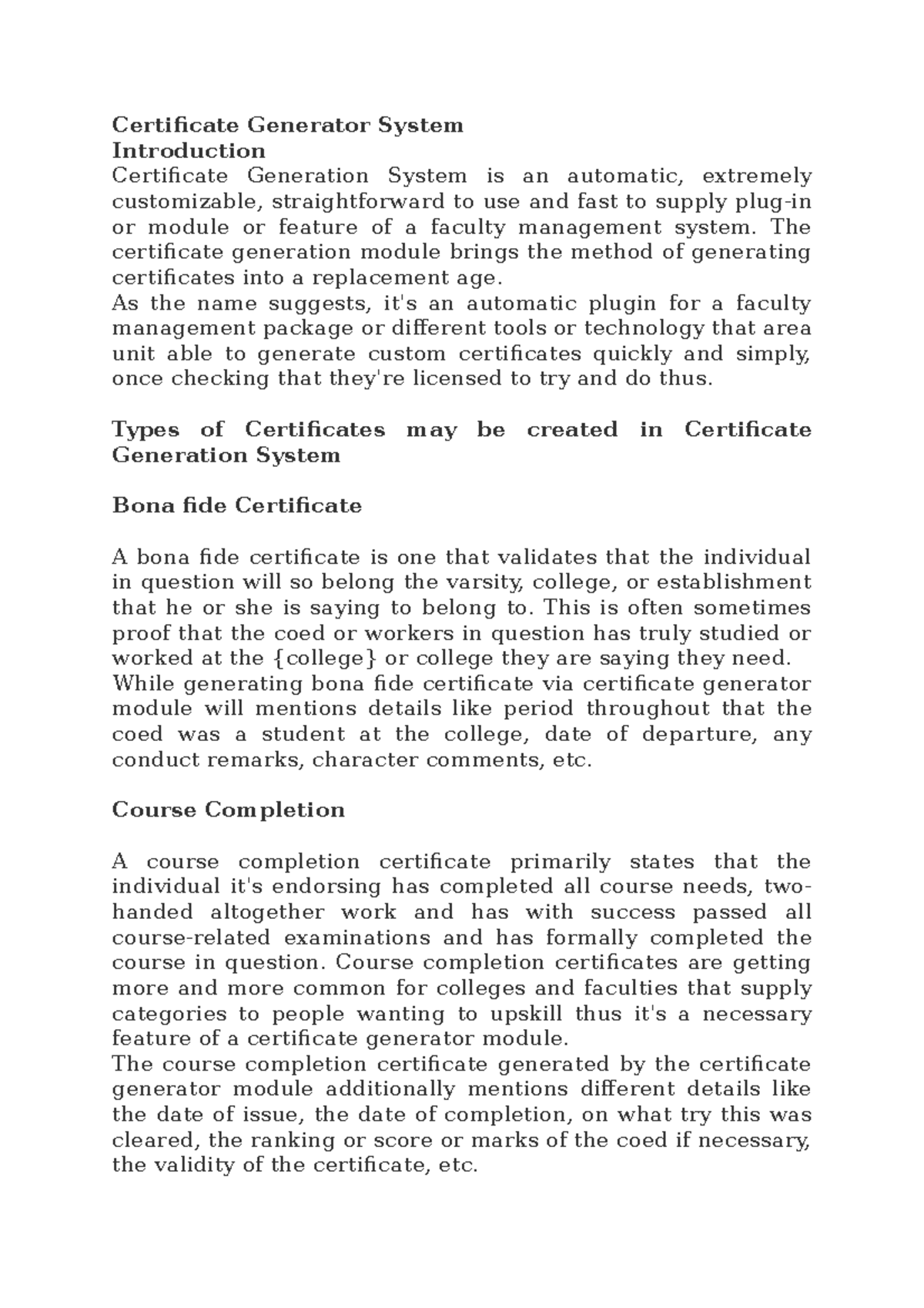 Certificate Generation System Overview and Features - Studocu