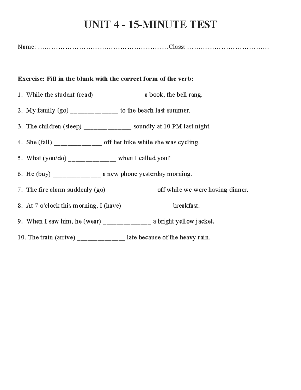 UNIT 4 TEST: Verb Forms Practice Exercise - Studocu