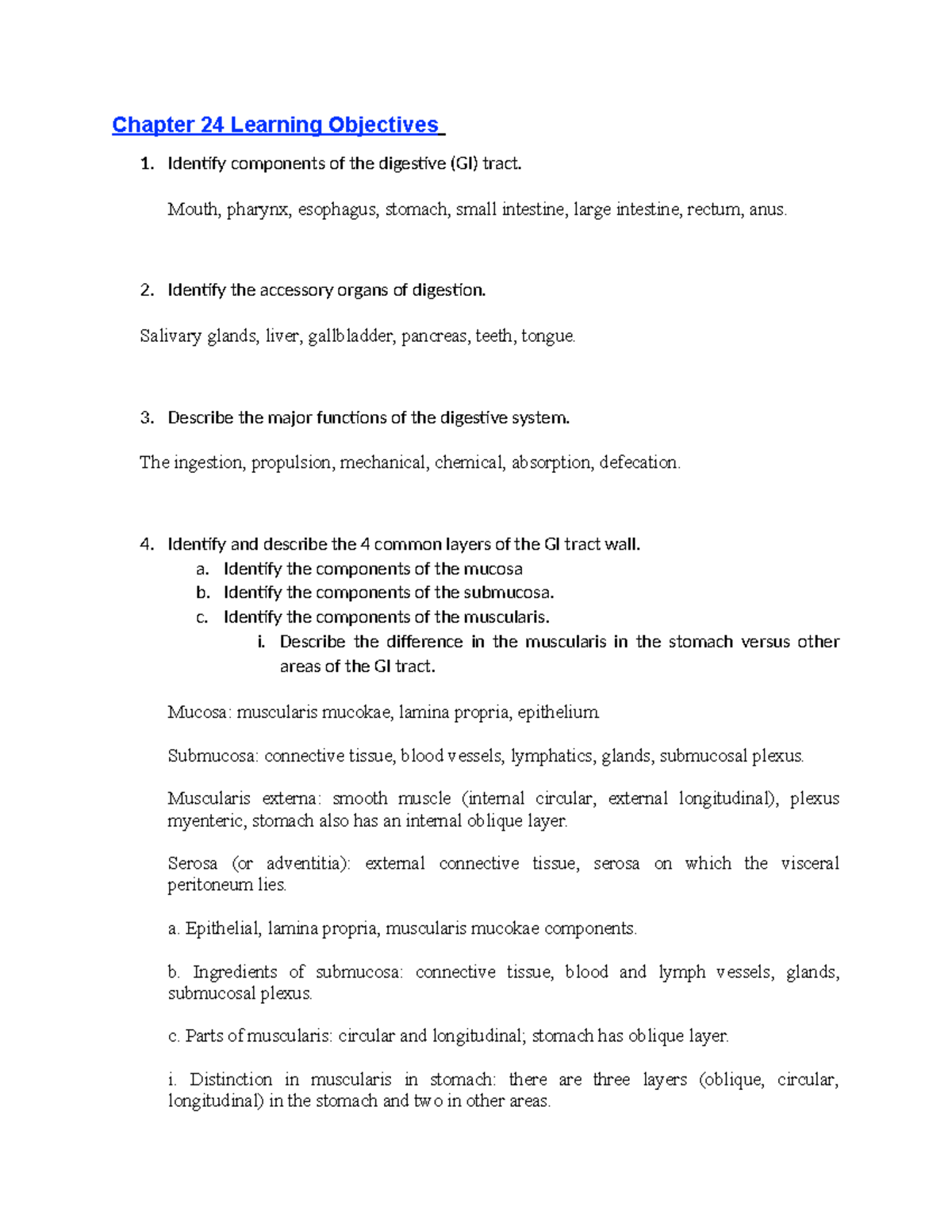 Digestive System Learning Objectives (BIO 101) - Studocu