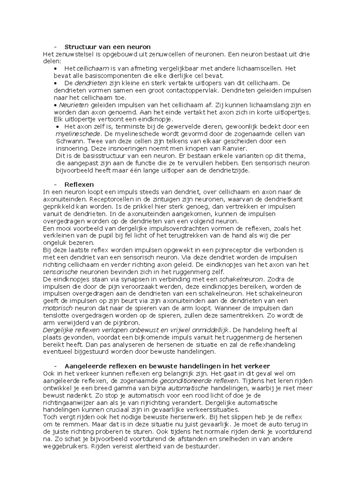 Samenvatting Zenuwstelsel: Structuur en Functie van Neuronen - Studeersnel