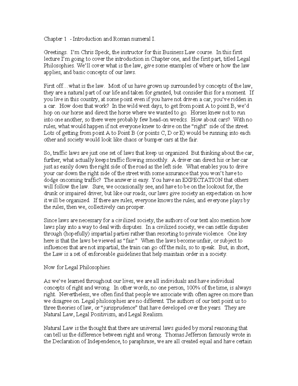 Business Law 101 Chapter 1 Intro To Legal Philosophies Concepts