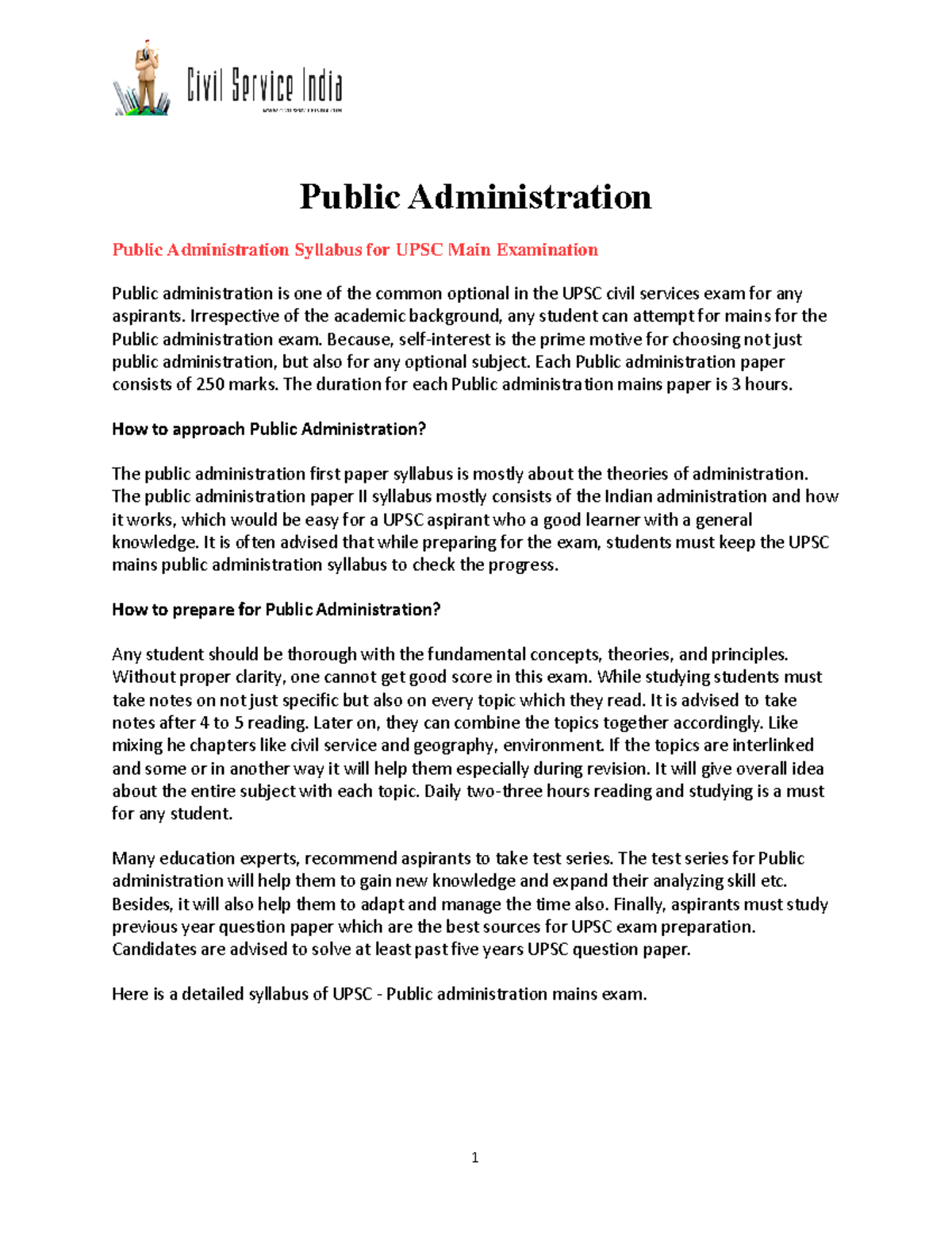 UPSC Mains Public Administration Syllabus & Preparation Guide - Studocu