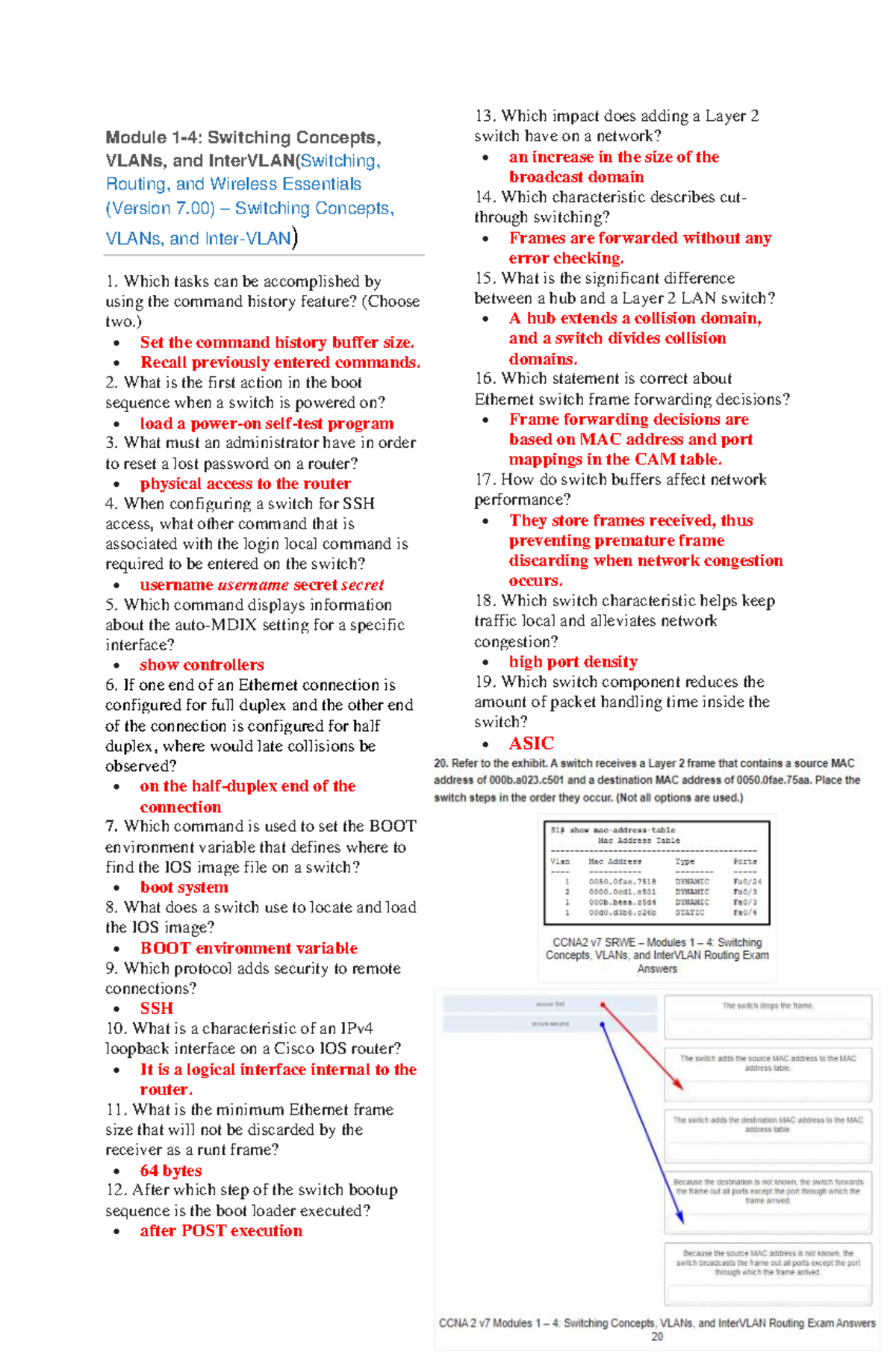 Comnet-2: Switching Concepts and VLANs Study Guide (Modules 1-4) - Studocu