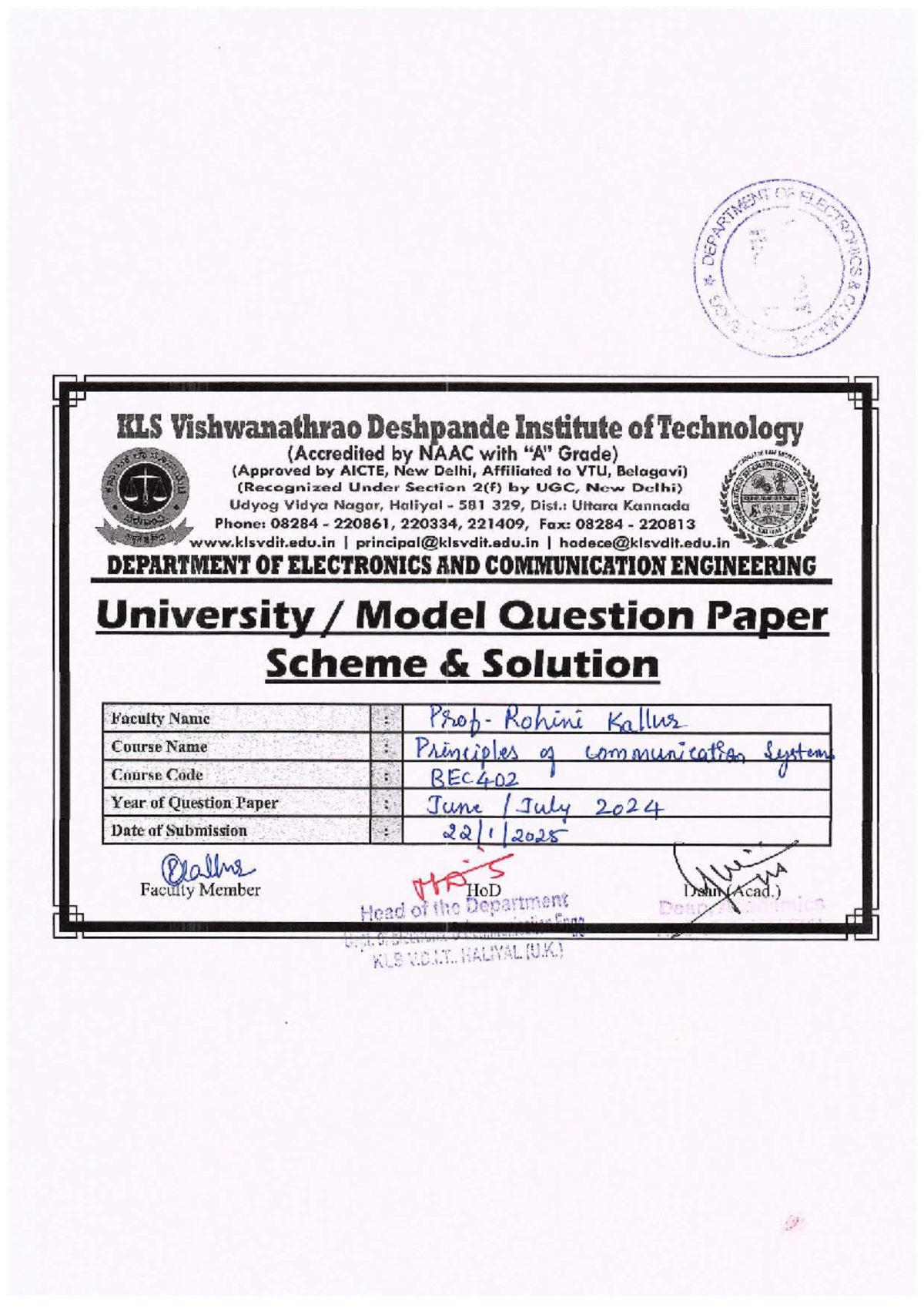 4th ECE 2022 Scheme June-July 2024 Model QP Solutions for BEC402 - Studocu