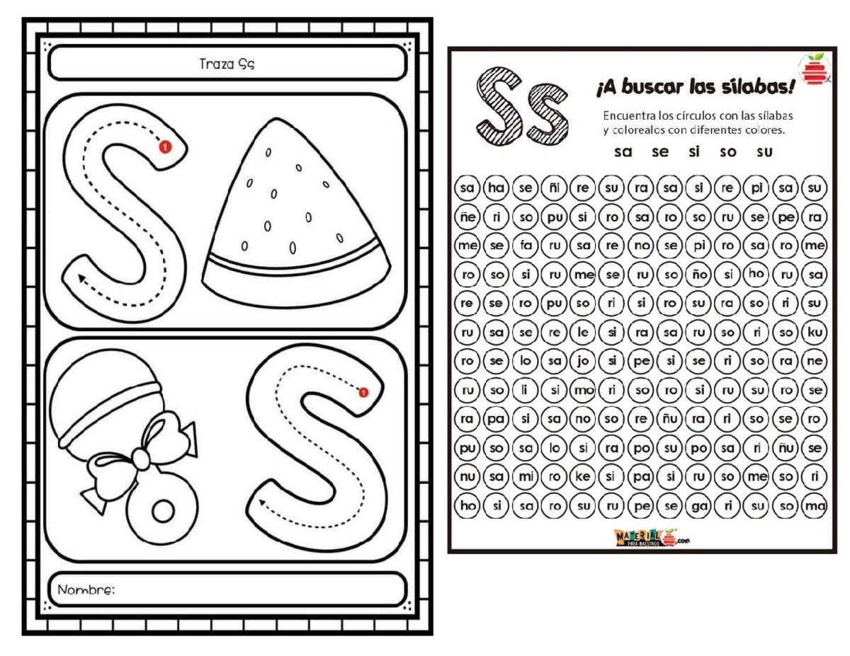 Anexos Letra S - Traza Ss iA buscar las silabas! Encuentra los círculos ...