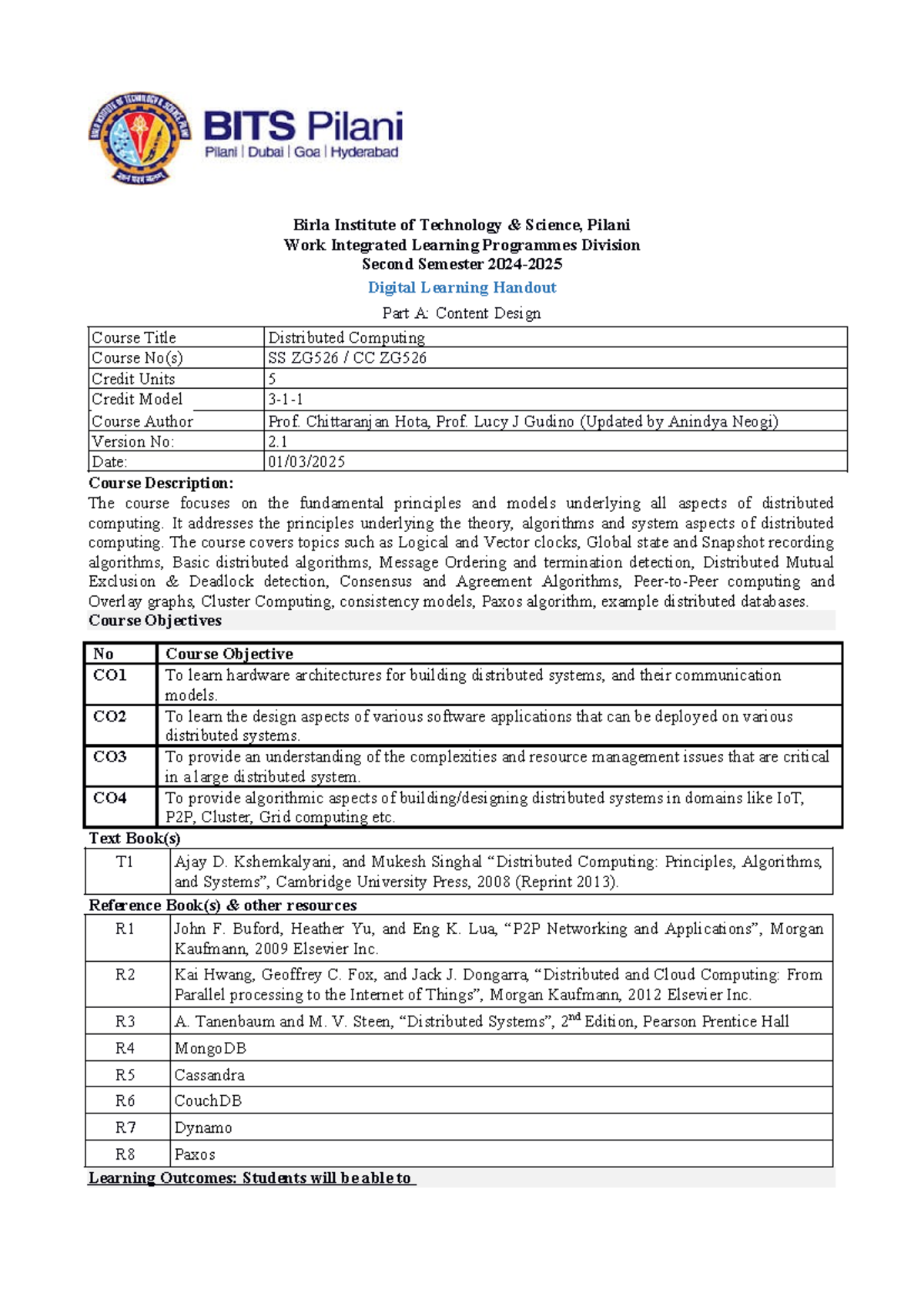 Distributed Computing SS ZG526 Regular Handout Part A: Content Design - Studocu