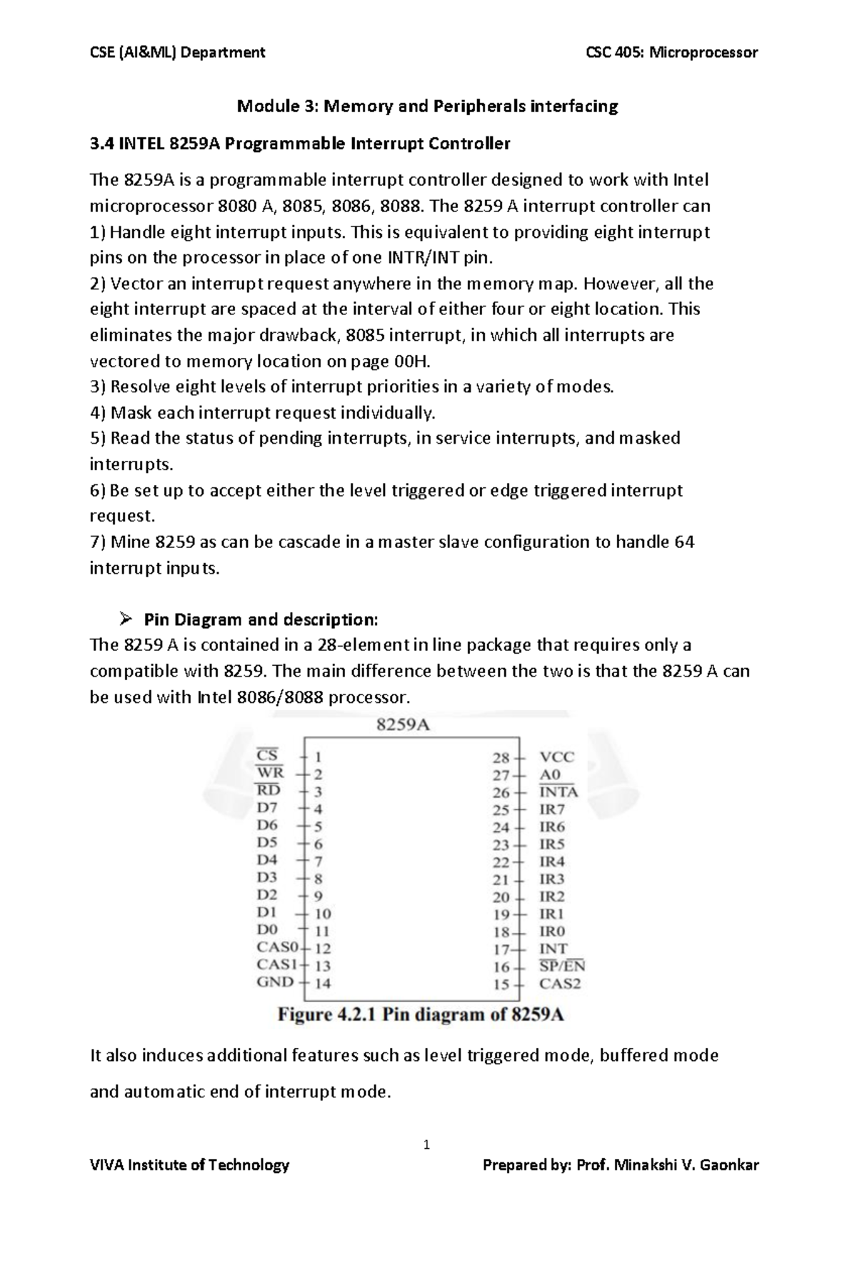 CSE 405: Microprocessor Module 3 - 8259A Interrupt Controller Notes ...