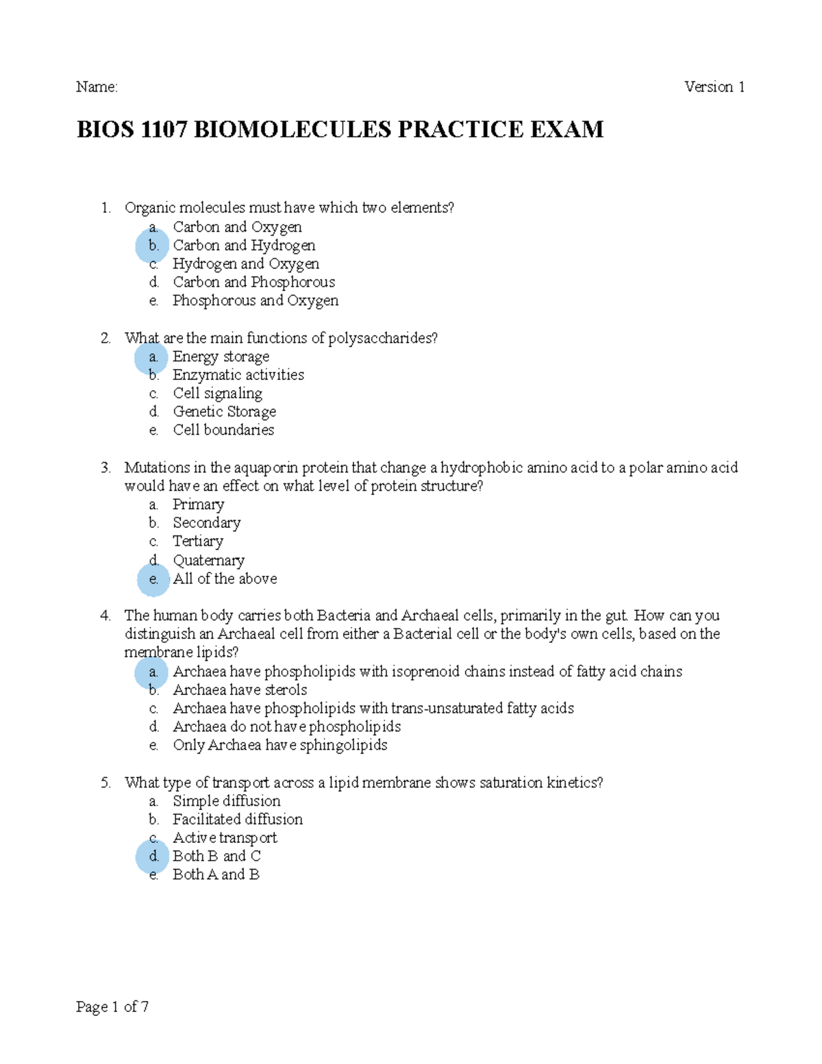 Biomolecules+Practice+Exam+-+ Practice - BIOS 1107 BIOMOLECULES ...