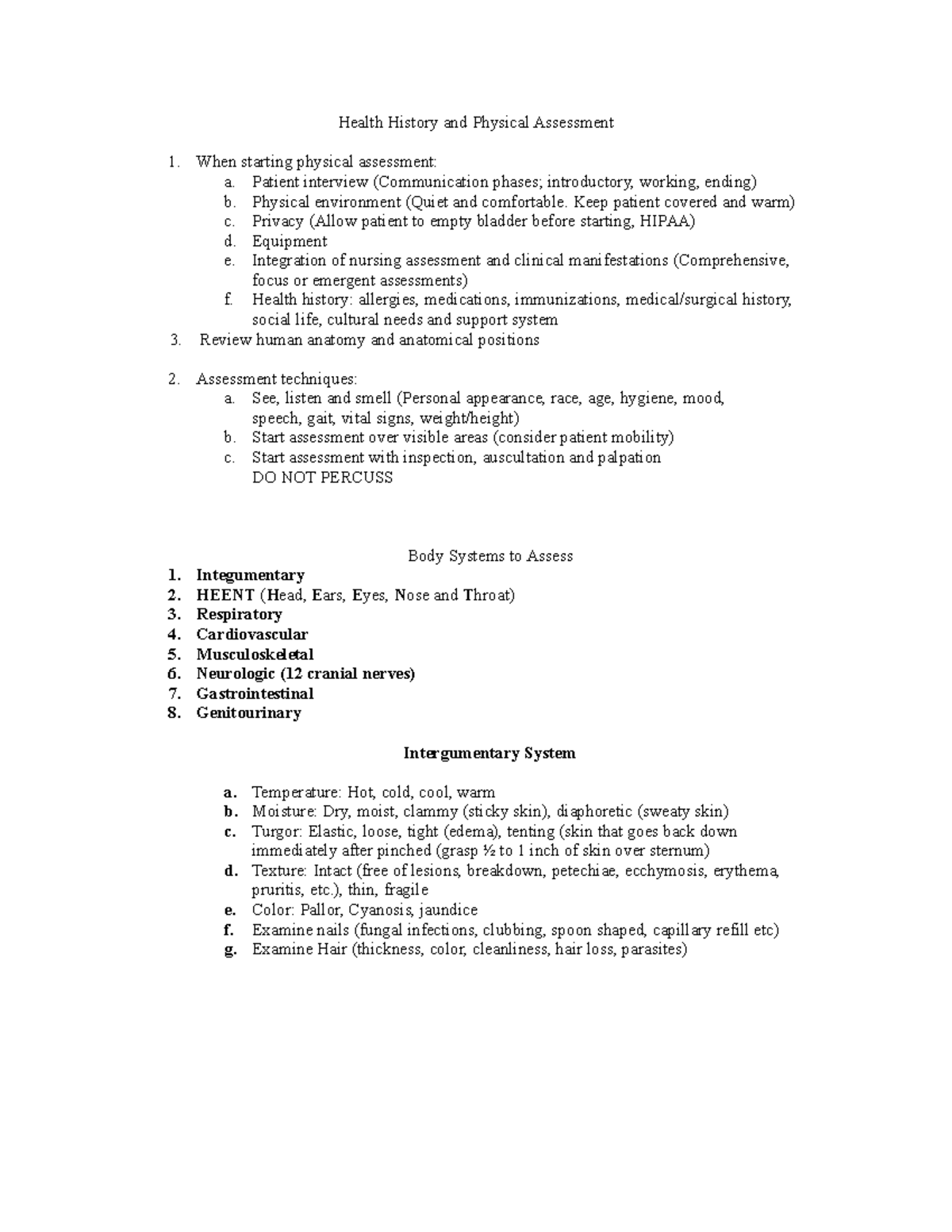 Physical Assessment - Health History and Physical Assessment When ...