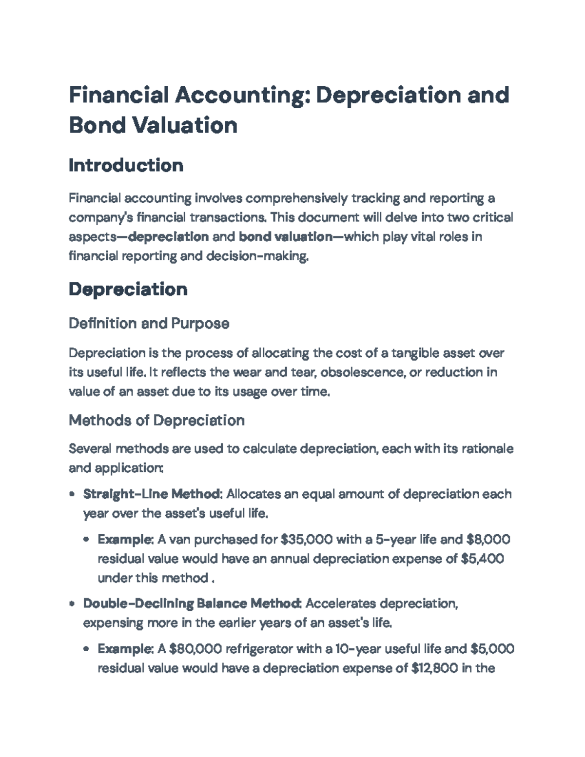 Financial Accounting: Depreciation and Bond Valuation Analysis ...