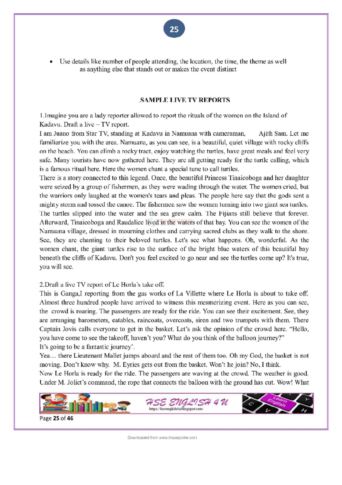 Live TV Report Format Guidelines for English +1 Class - Studocu