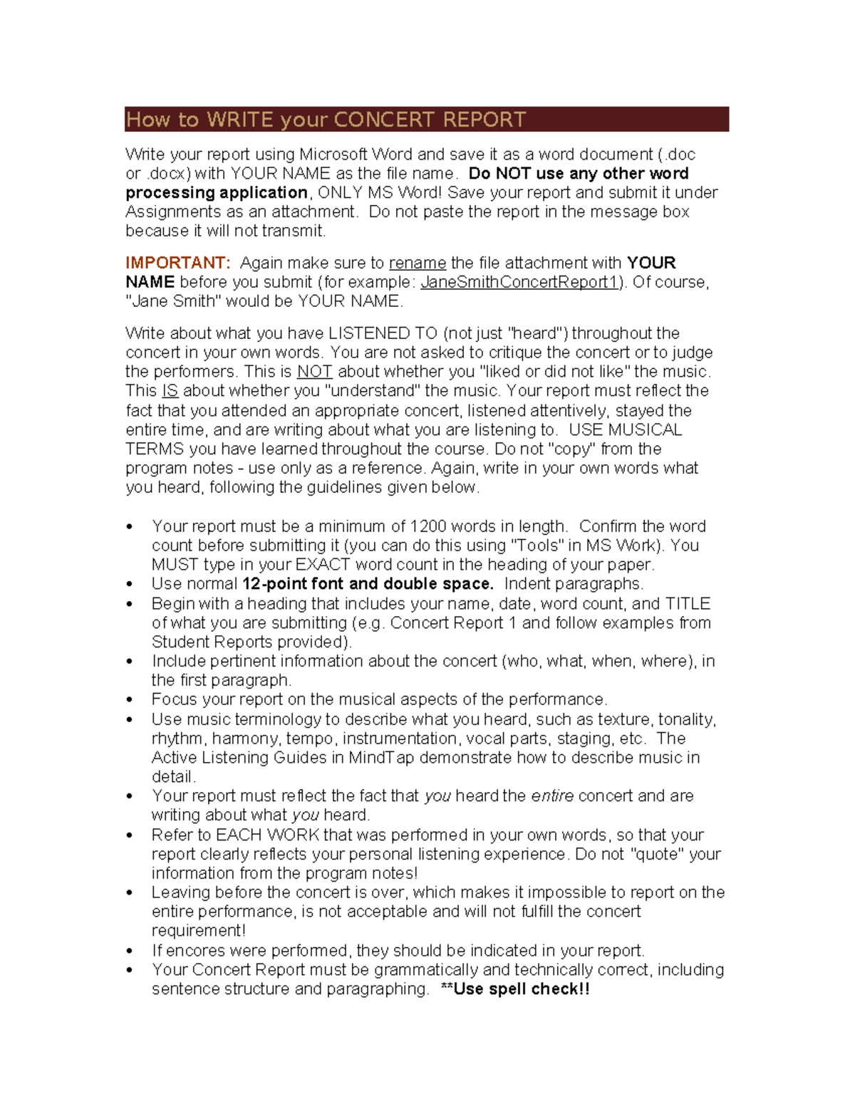 Concert Report Writing Guidelines for Music Course (MUS101) - Studocu