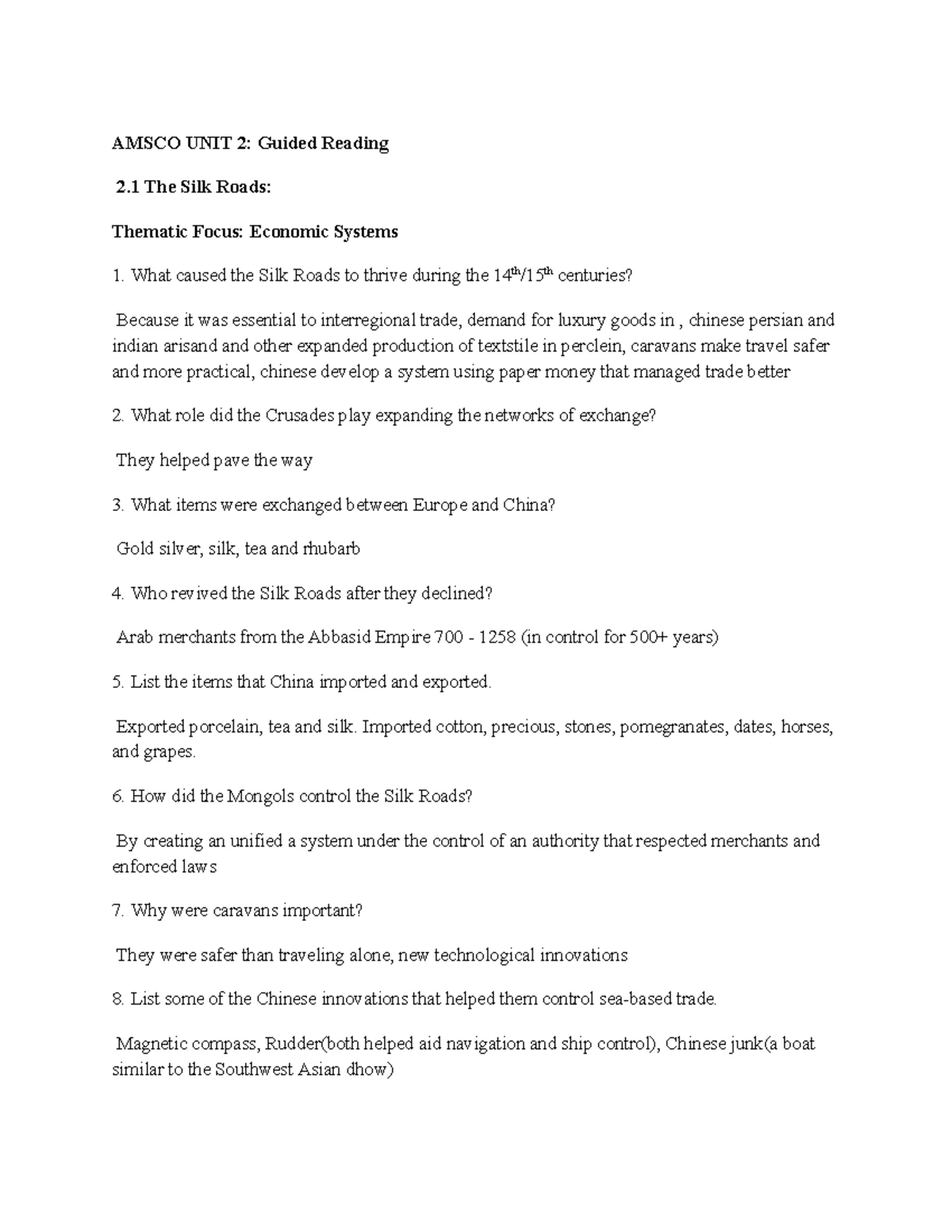 Unit 4 Study Guide: Transoceanic Interconnections (c. 1450-1750 ...