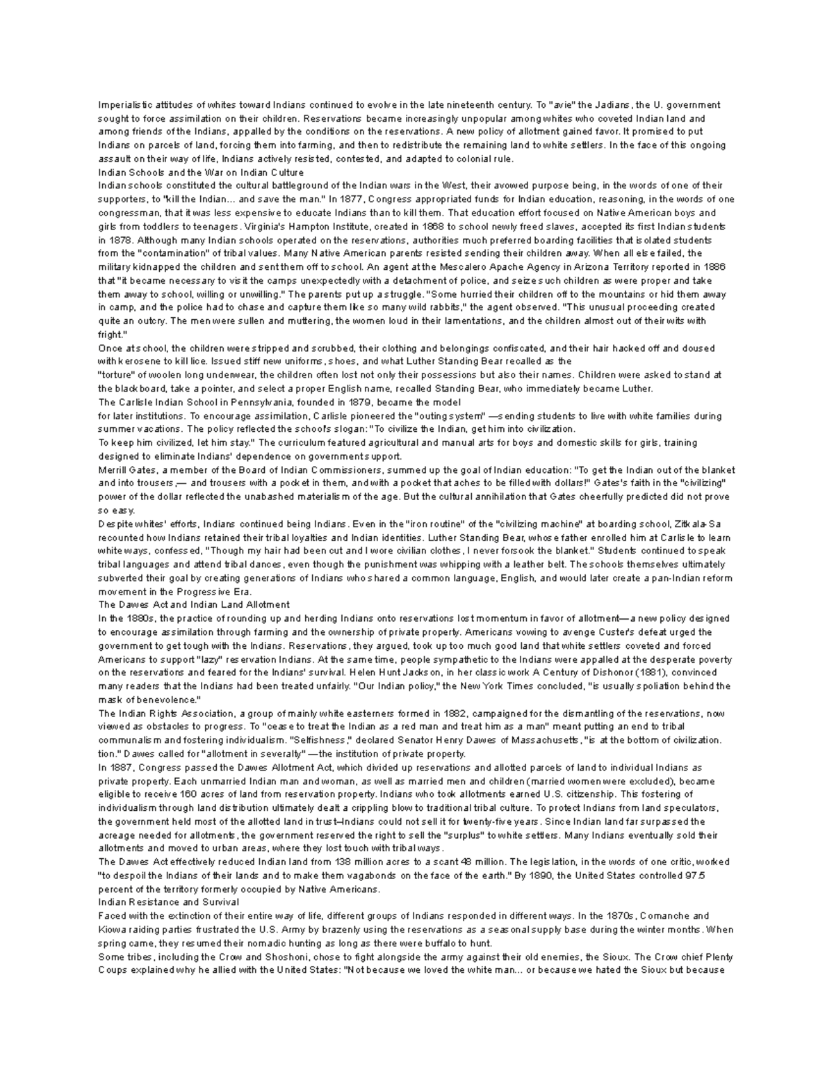 The Dawes Act and Its Impact on Native American Life (HIST 201) - Studocu