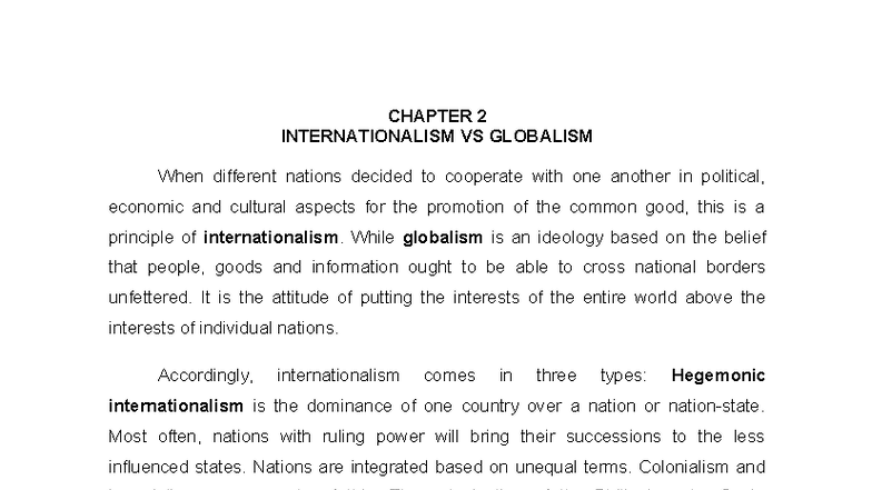 CHAPTER 2: Internationalism vs Globalism - Key Concepts Explained - Studocu