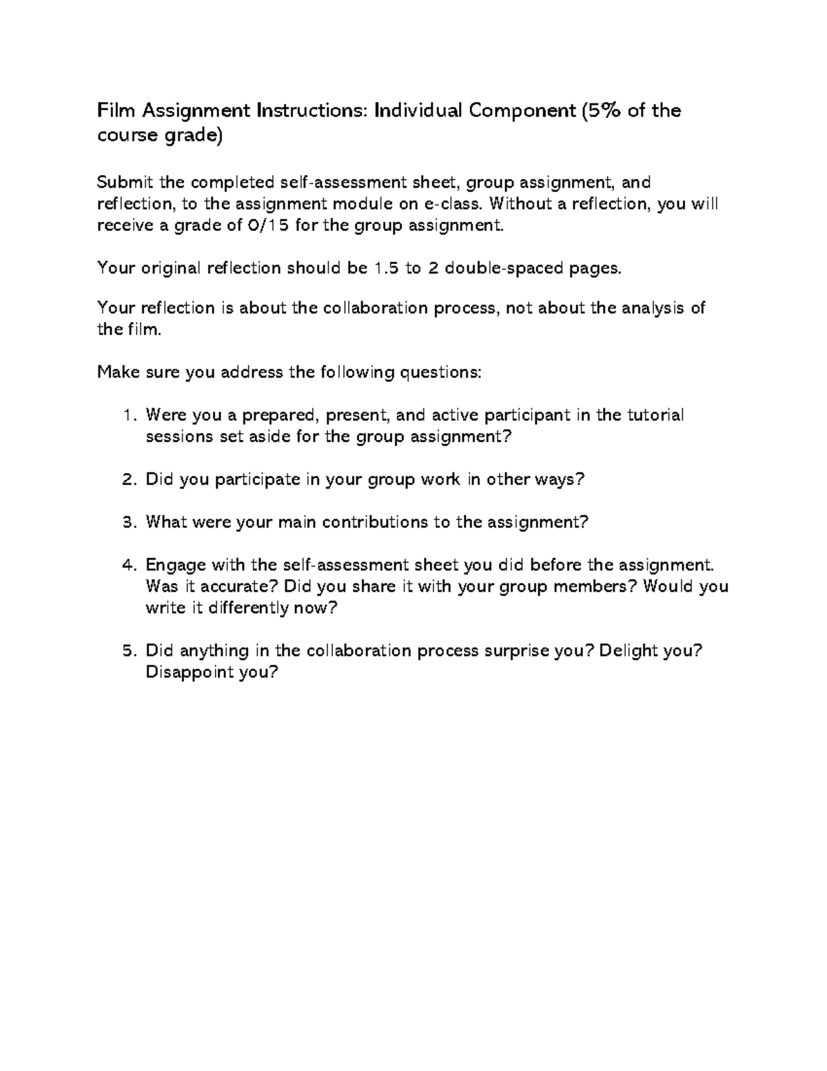 Film Assignment Reflection Instructions (2025-2026) - Studocu