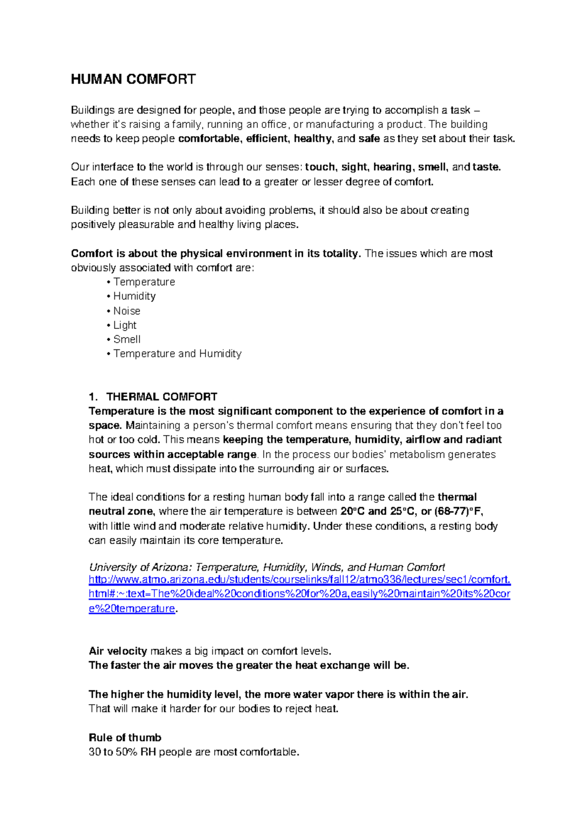 TD Human Comfort Reviewer - HUMAN COMFORT Buildings are designed for ...