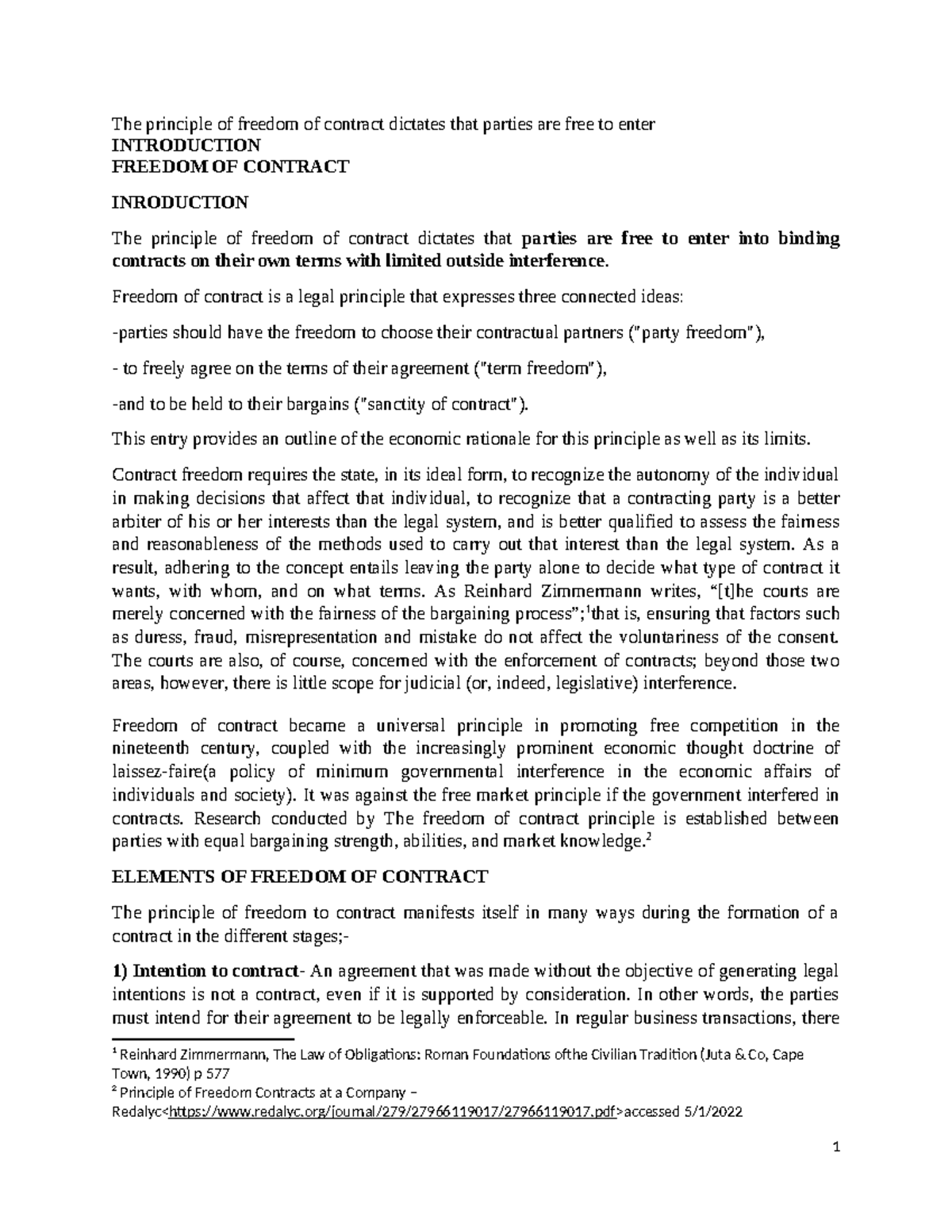 Freedom of Contract: Principles and Economic Rationale in Law - Studocu