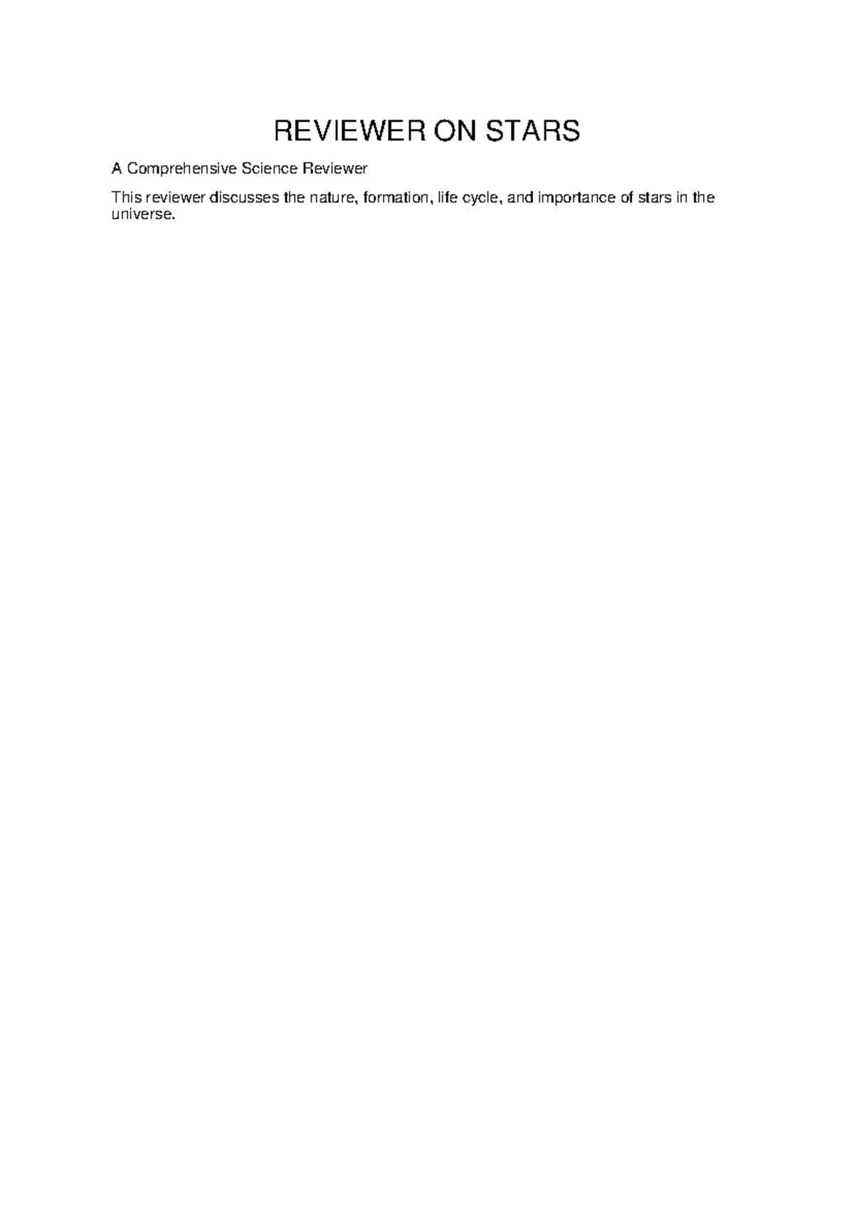 REVIEWER ON STARS: A Comprehensive Science Guide - Studocu