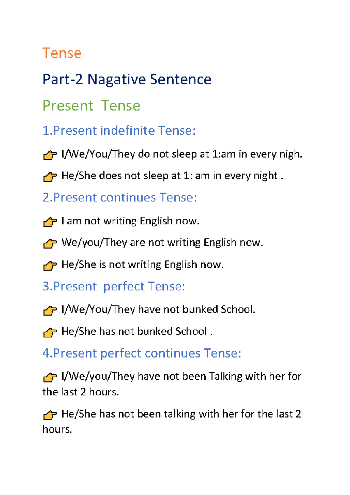 Tense Negative Sentences: Present & Past Tenses - ENG 101 - Studocu