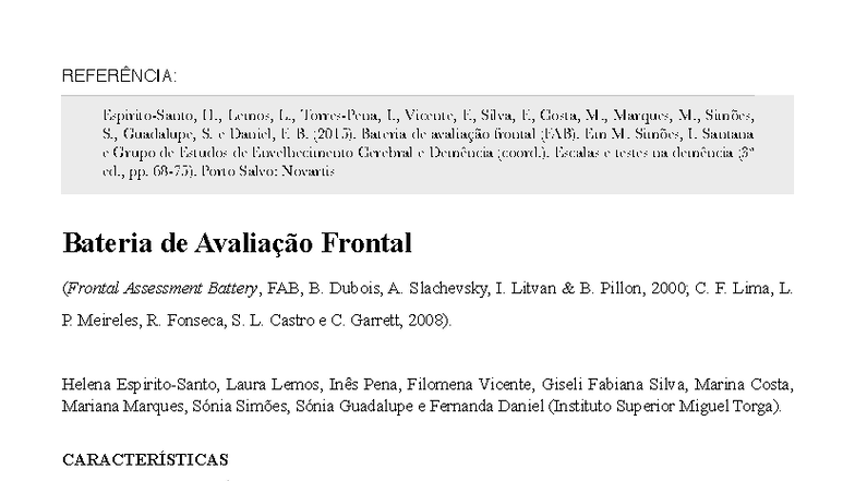 Bateria de Avaliação Frontal (FAB) - Instrumento e Características ...