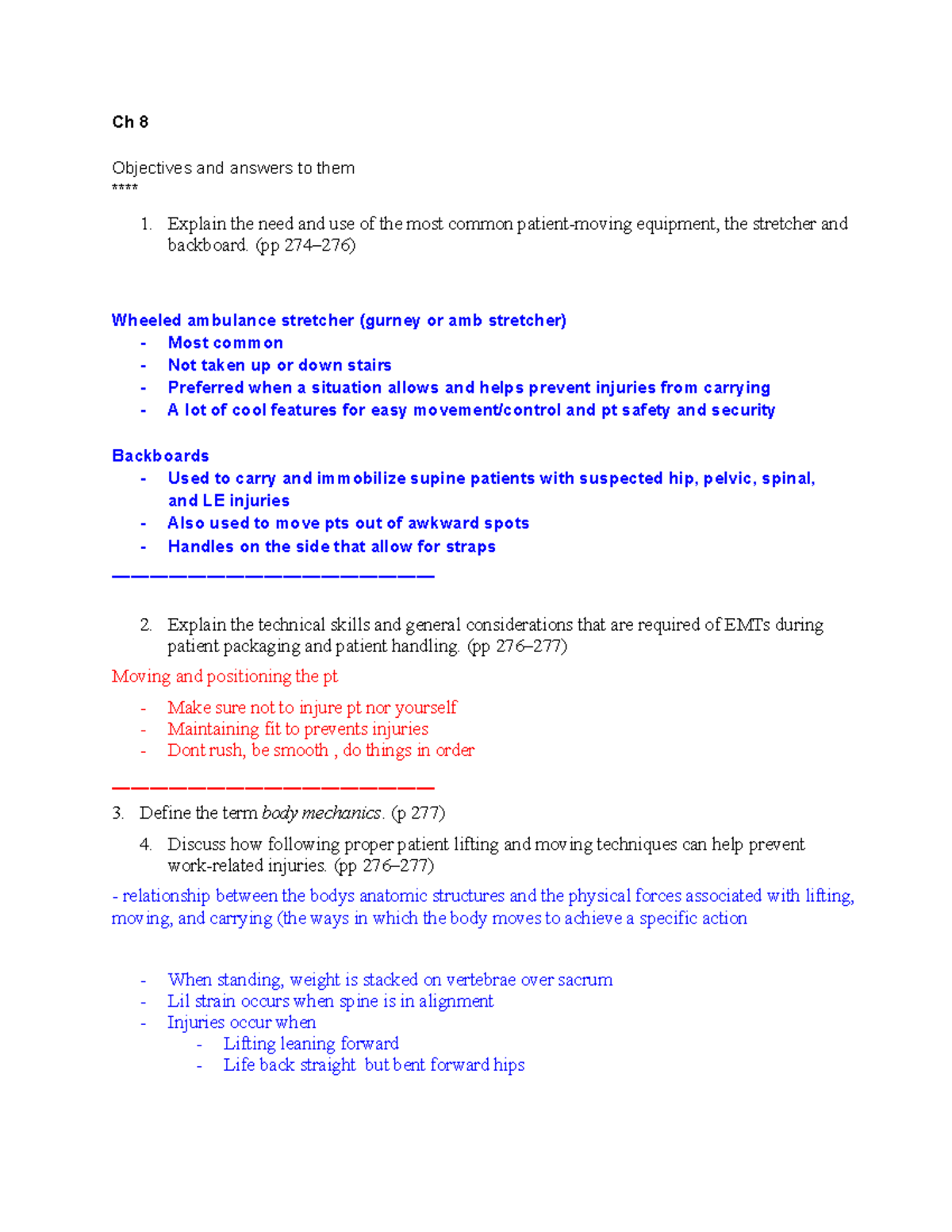 EMT 101: Chapter 8 & 10 Patient Handling and Assessment Notes - Studocu