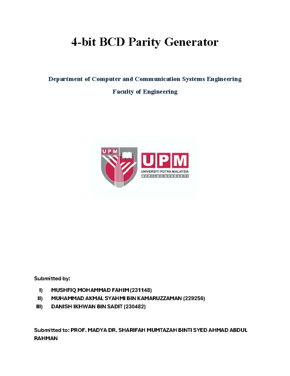 BCD Parity Generator Project 2 - Digital Circuit Design - Studocu