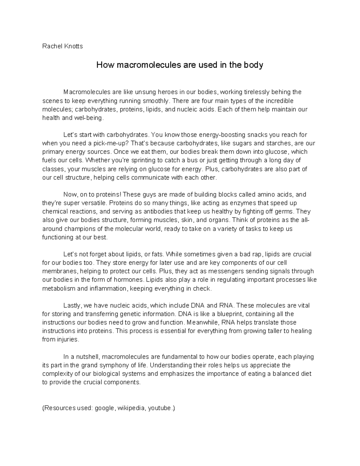 Untitled document - very detailed - Rachel Knotts How macromolecules ...
