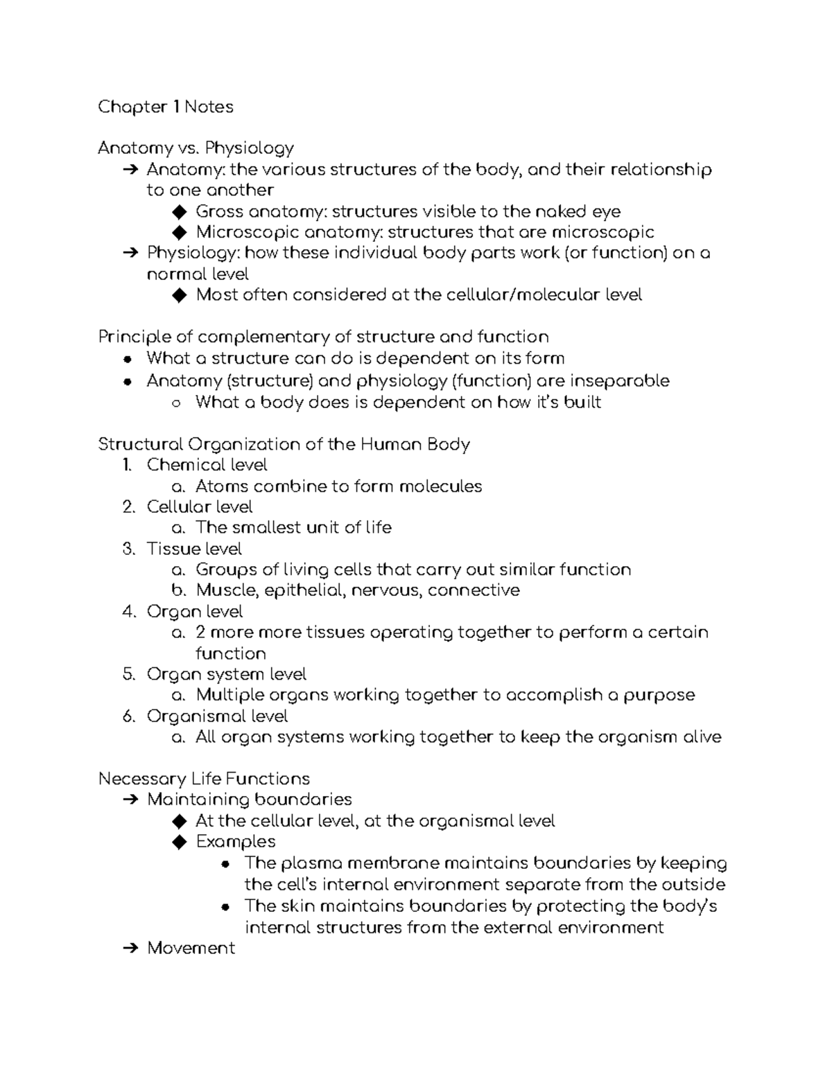 Anatomy and Physiology Summary: Chapters 1-5 Notes (BIO 101) - Studocu