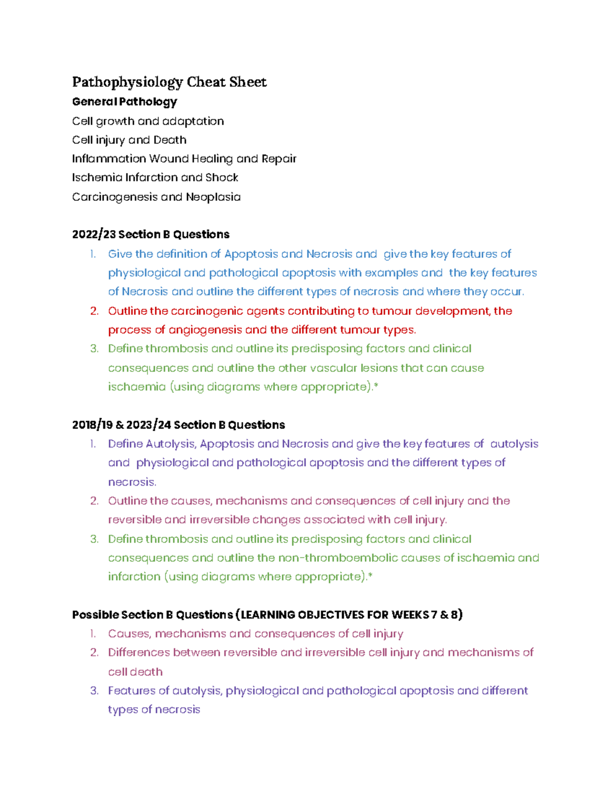 Pathophysiology Final Exam Cheat Sheet (2022/23 & 2023/24) - Studocu