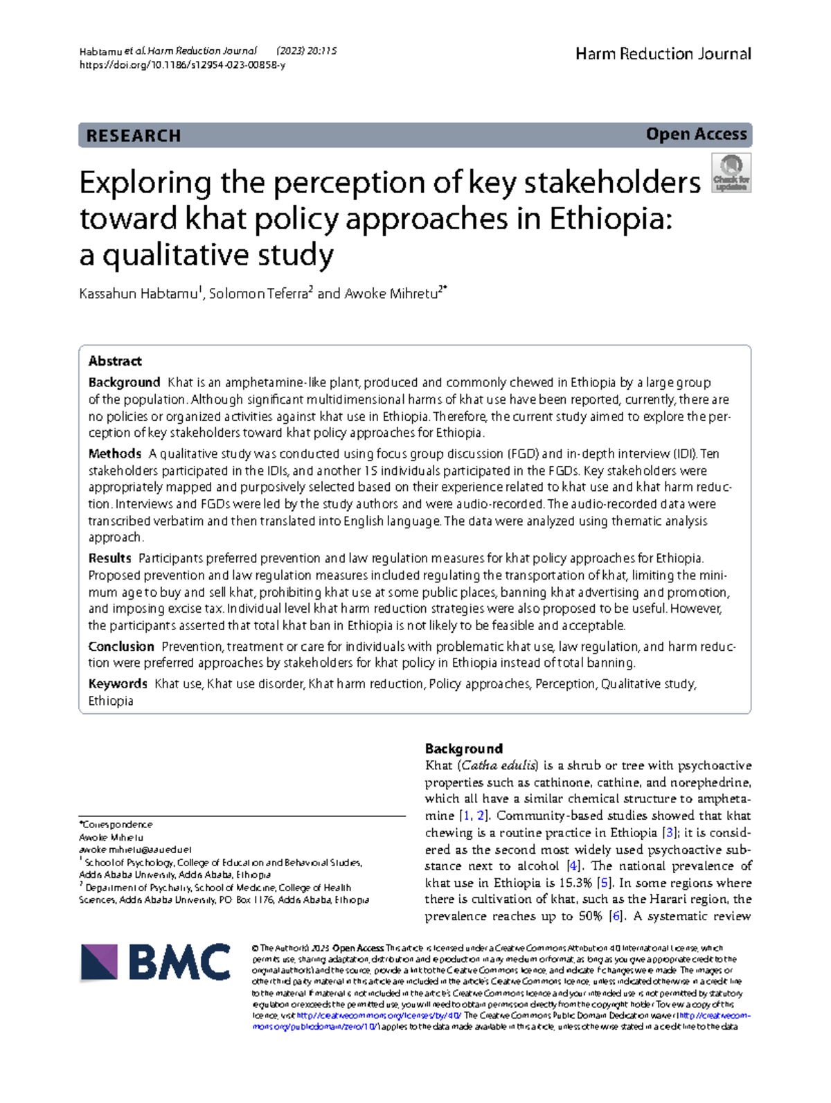 S12954 023 00858 y - good - Habtamu et al. Harm Reduction Journal (2023 ...
