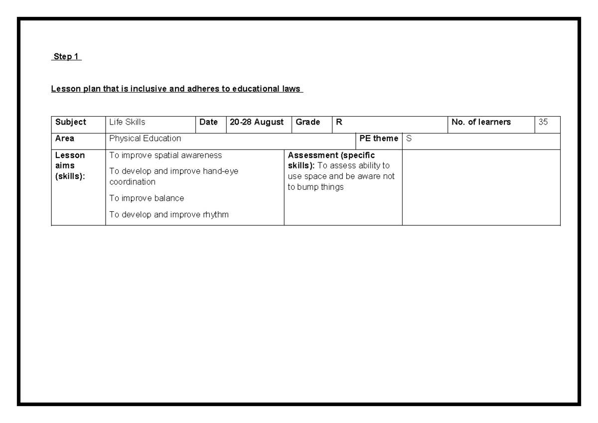Final Rwill - Reflections - Step 1 Lesson plan that is inclusive and adheres to educational laws ...