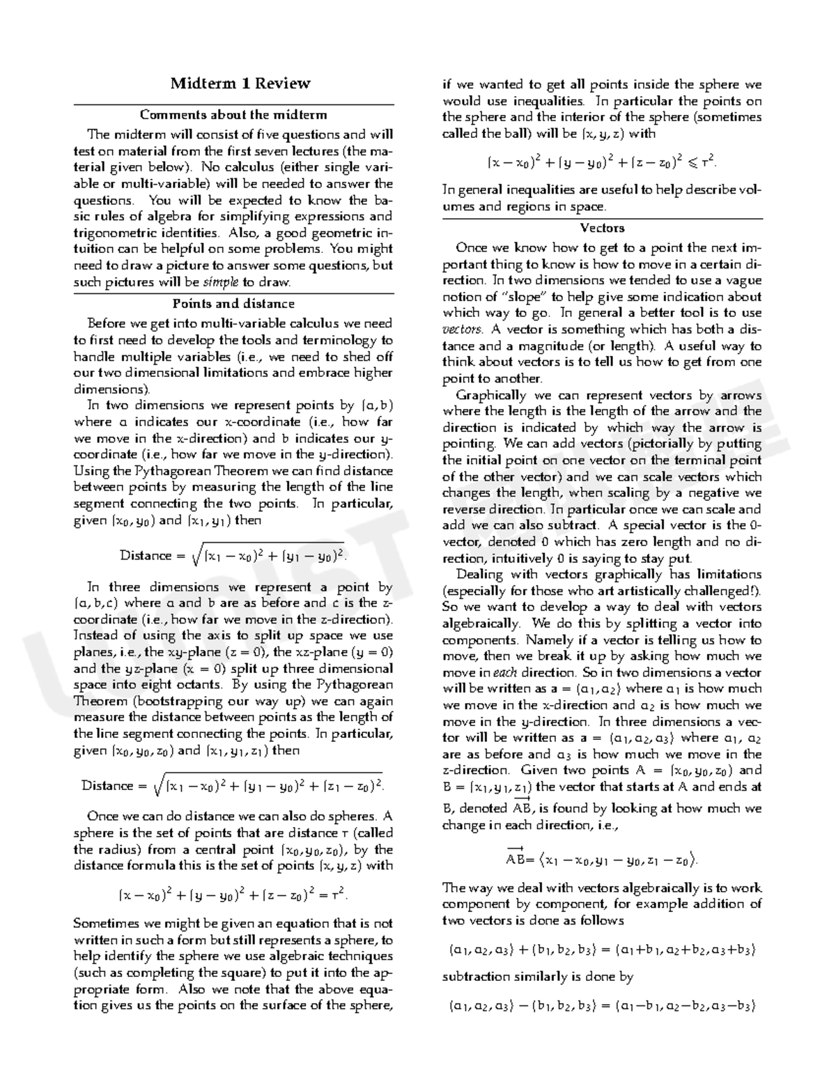 MATH 32A Midterm 1 Study Guide: Key Concepts & Review - Studocu