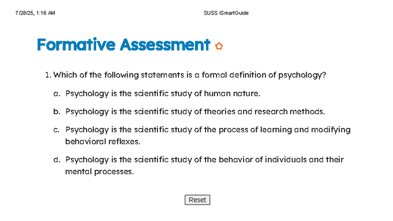 SU1 Formative Assessment: Understanding Psychology as a Science - Studocu