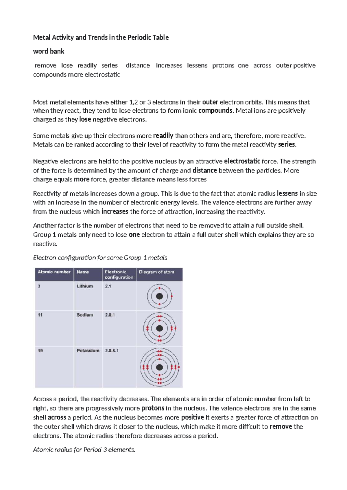 5. Reactivity of Metals: Trends in the Periodic Table - Studocu