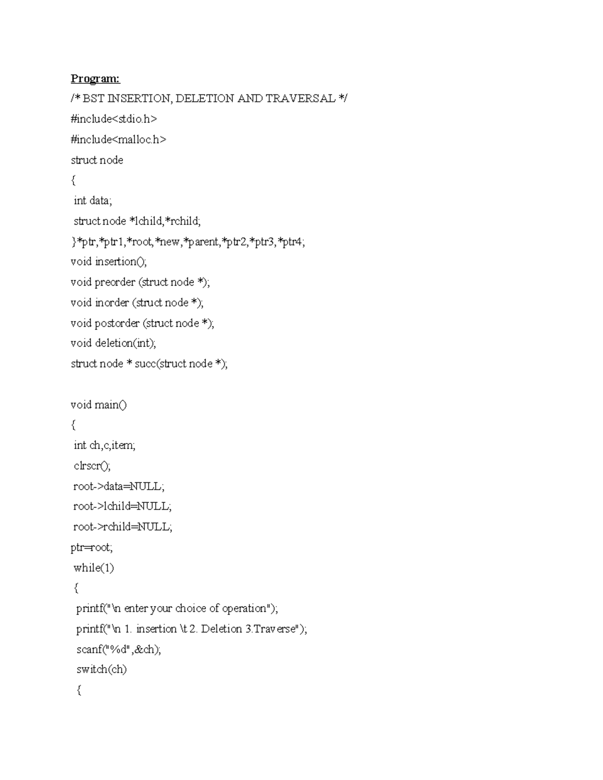 BST Operations: Insertion, Deletion & Traversal Techniques - Studocu